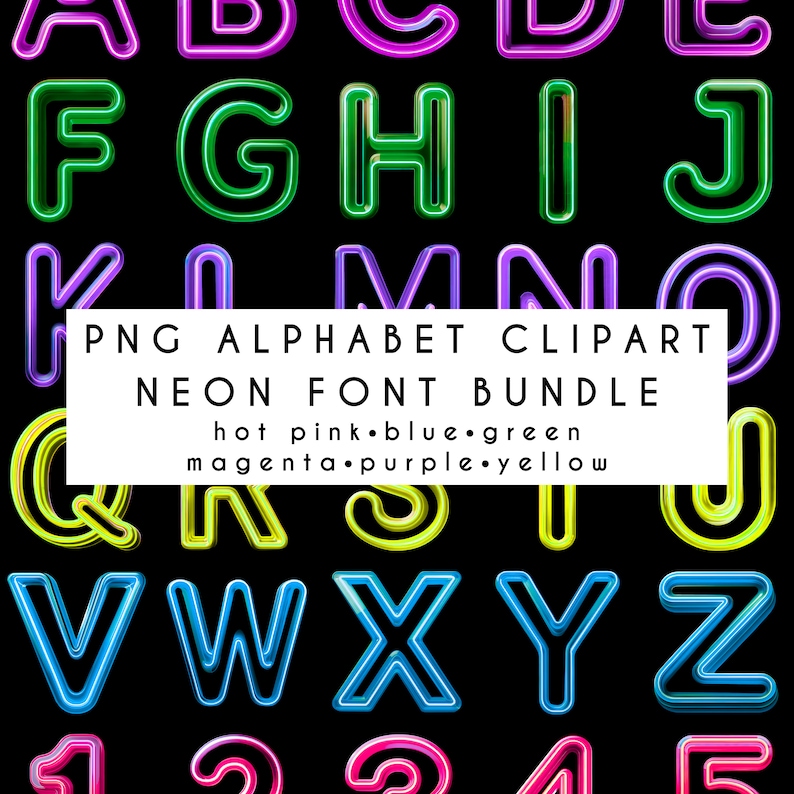 Neon Letters PNG Clipart Bundle, Glowing Neon Alphabet Letter, Alpha ...
