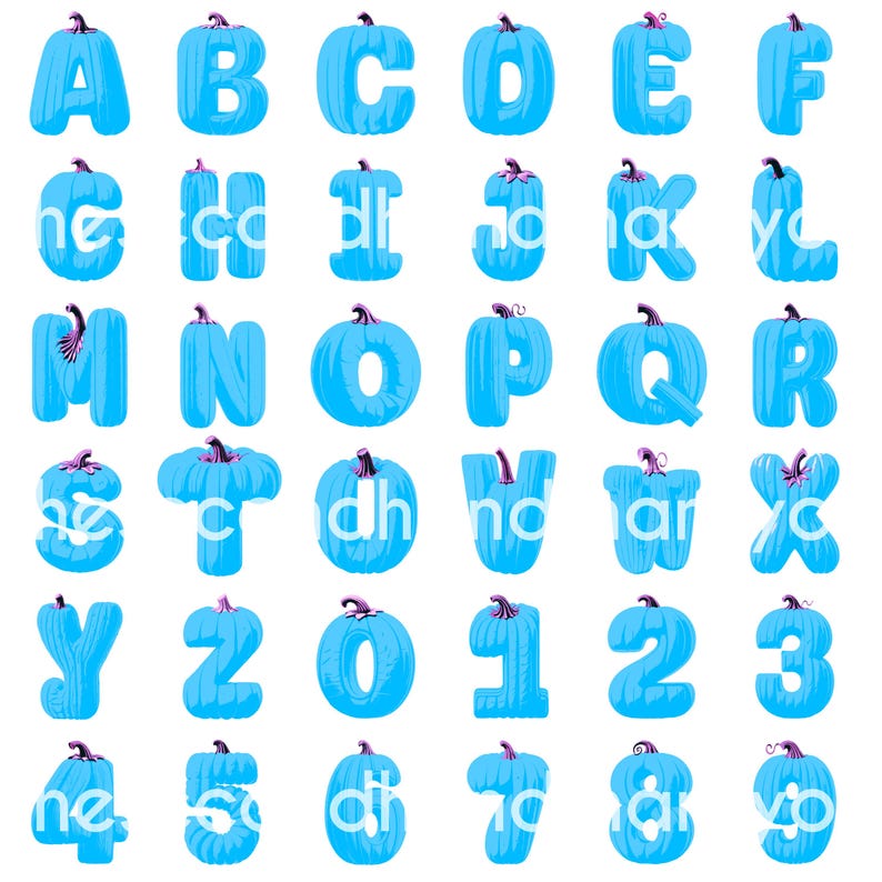 Blue Pumpkin Alpha Clipart Pastel Halloween PNG Font for Party Invites ...