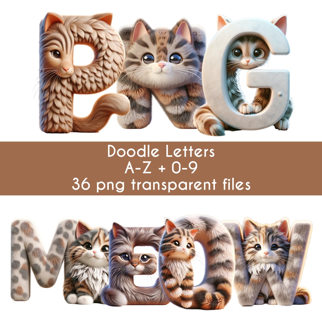 Cat Alphabet, Doodle Letters, Cat Letters, Alphabet PNG Bundle, Cat Font, Cat Clipart, Animal ...