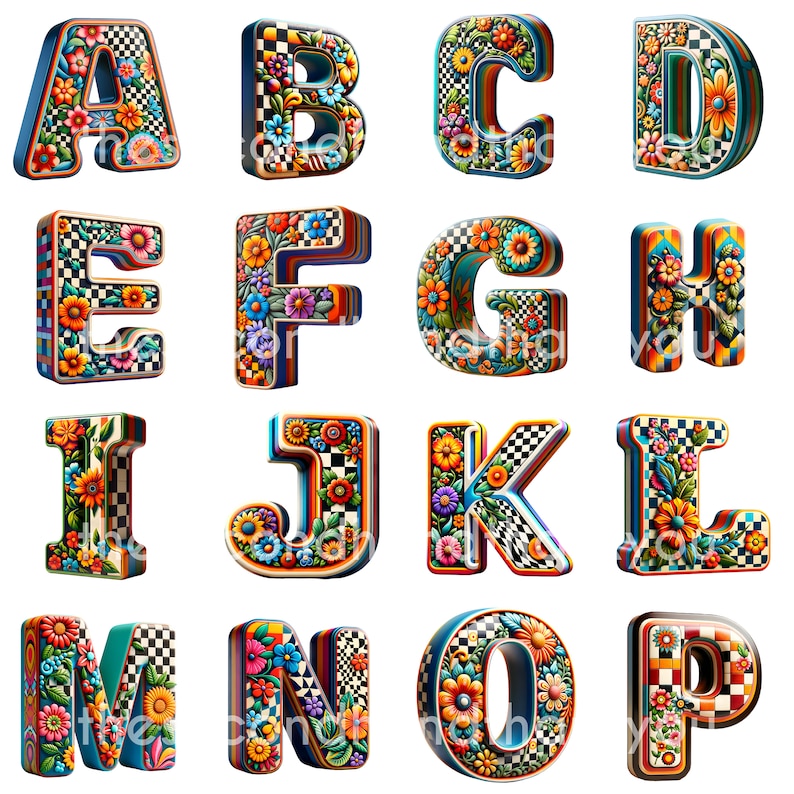 70s Retro Letters, Doodle Letters, 3D Letters, Retro Clipart, Alphabet ...