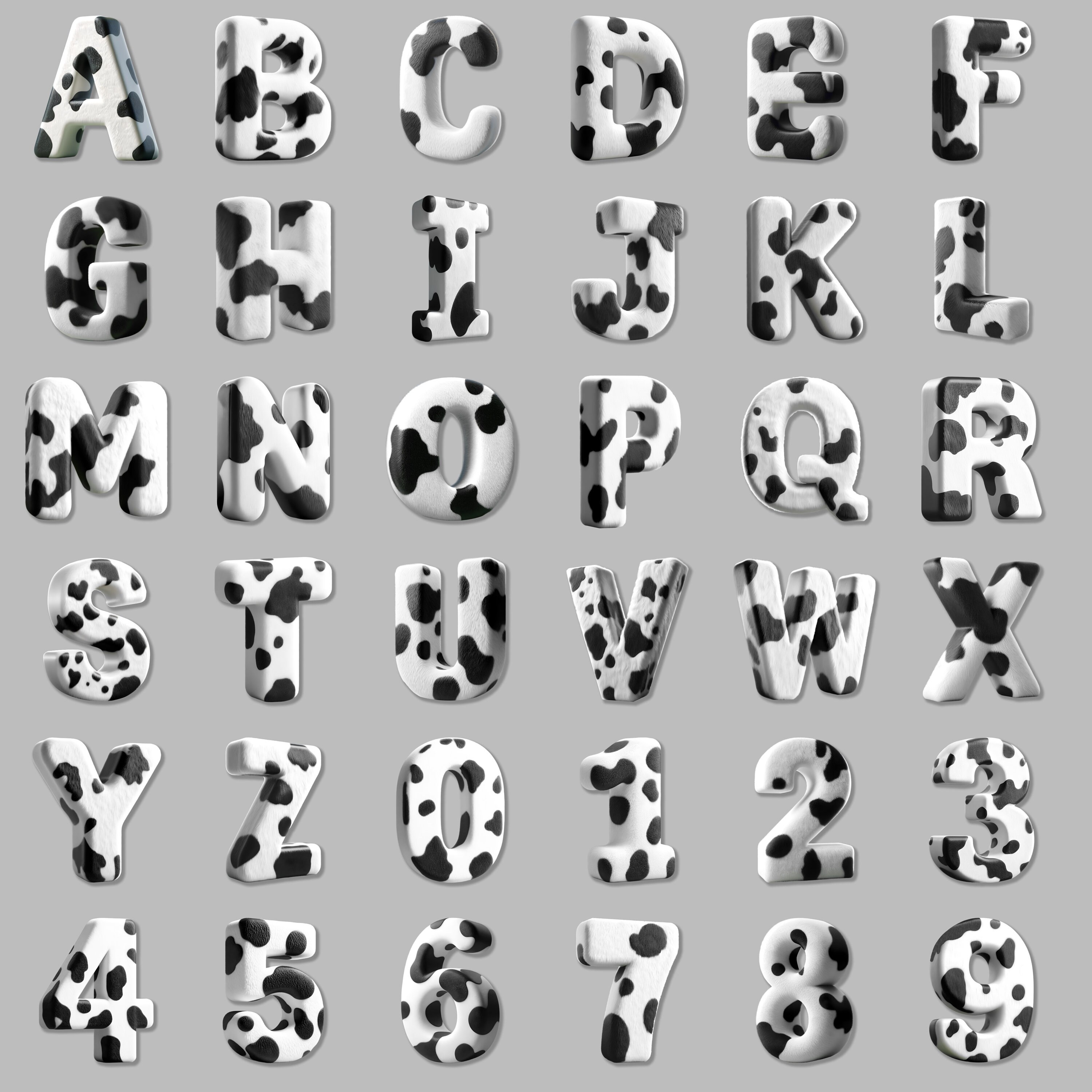 Cow Font Letters, Farm Alphabet Set, PNG Doodle Letter Font, Alpha Clip ...