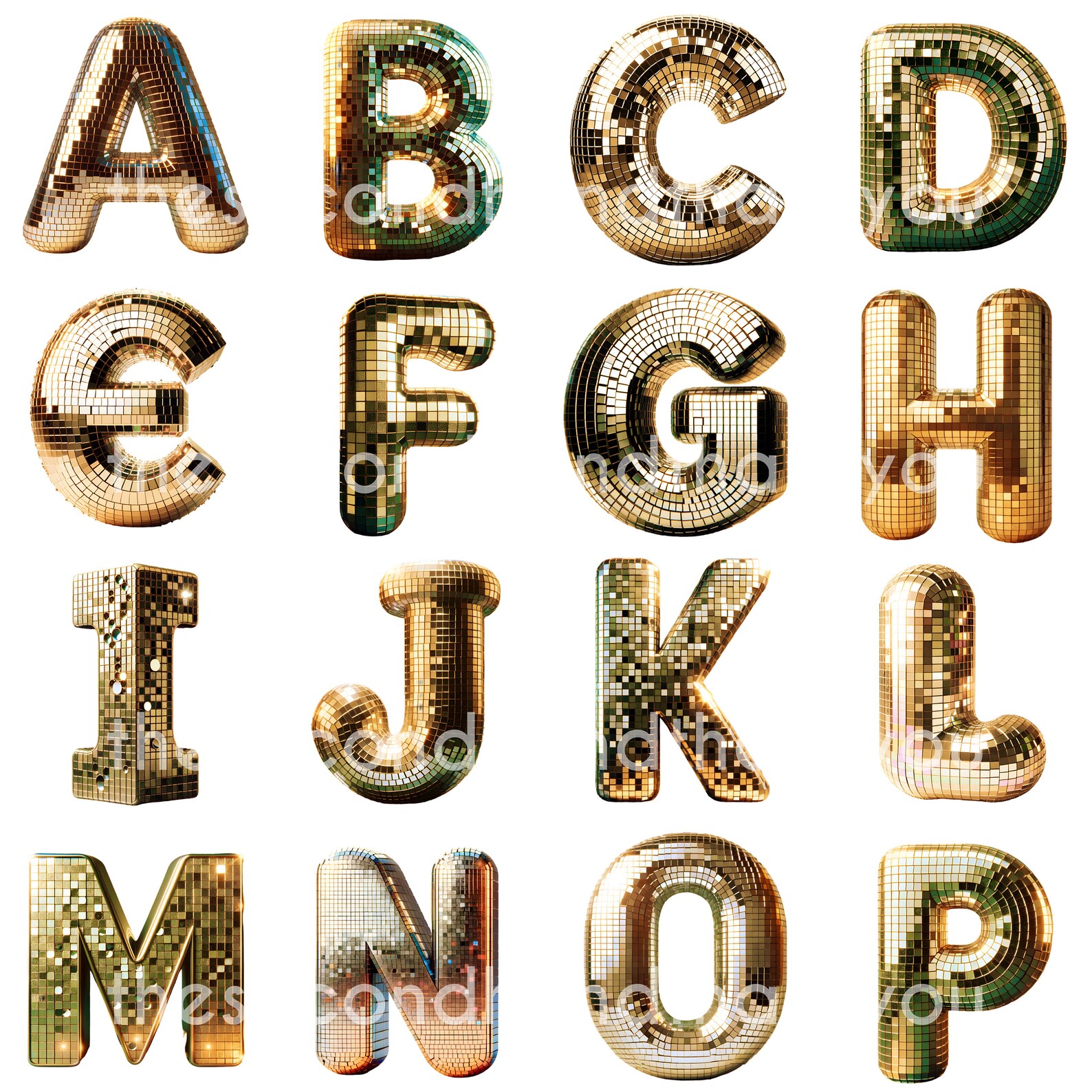 Gold Disco Ball PNG, 3D Alphabet, Doodle Letters, Doodle Font, Gold ...