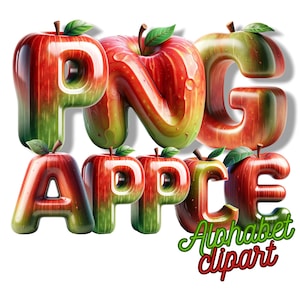 Apple Alphabet, Apple PNG, Doodle Letters, Doodle Font, 3D Letters ...