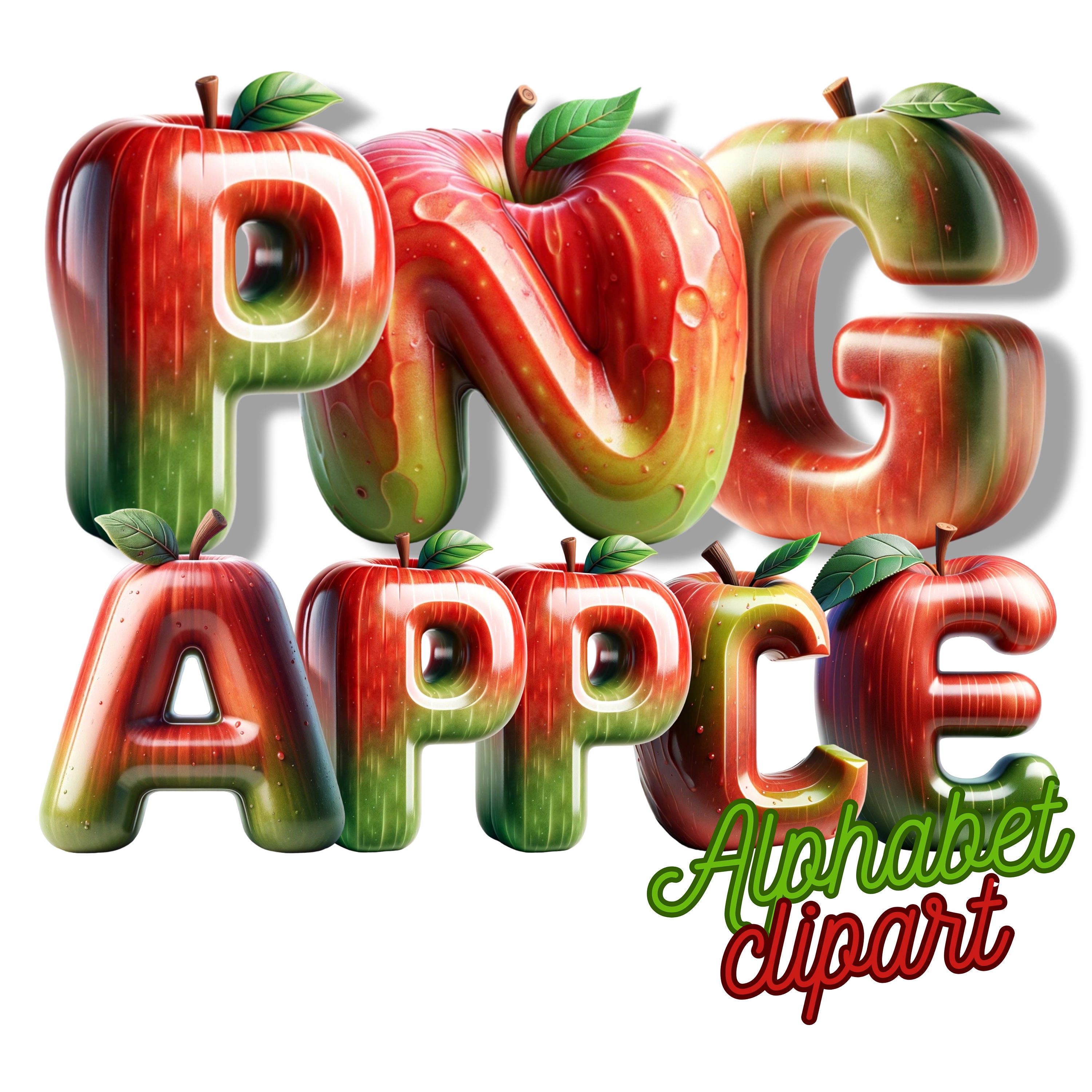 Apple Alphabet, Apple PNG, Doodle Letters, Doodle Font, 3D Letters ...