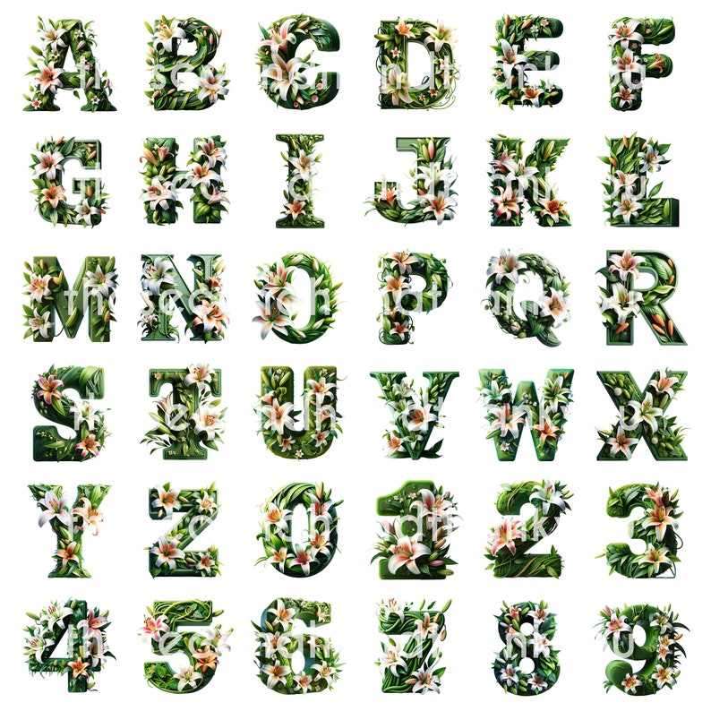 Spring Floral Letters , Floral 3D Alphabet, Doodle Letters, Doodle Font ...