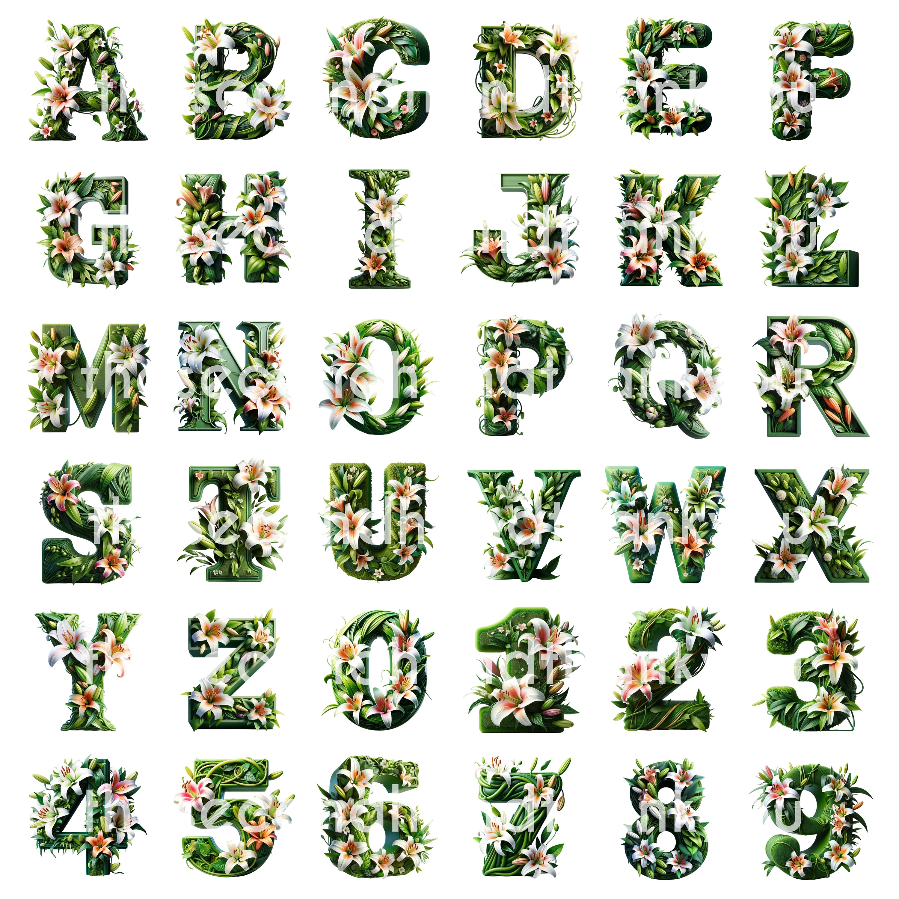 Spring Floral Letters , Floral 3D Alphabet, Doodle Letters, Doodle Font ...