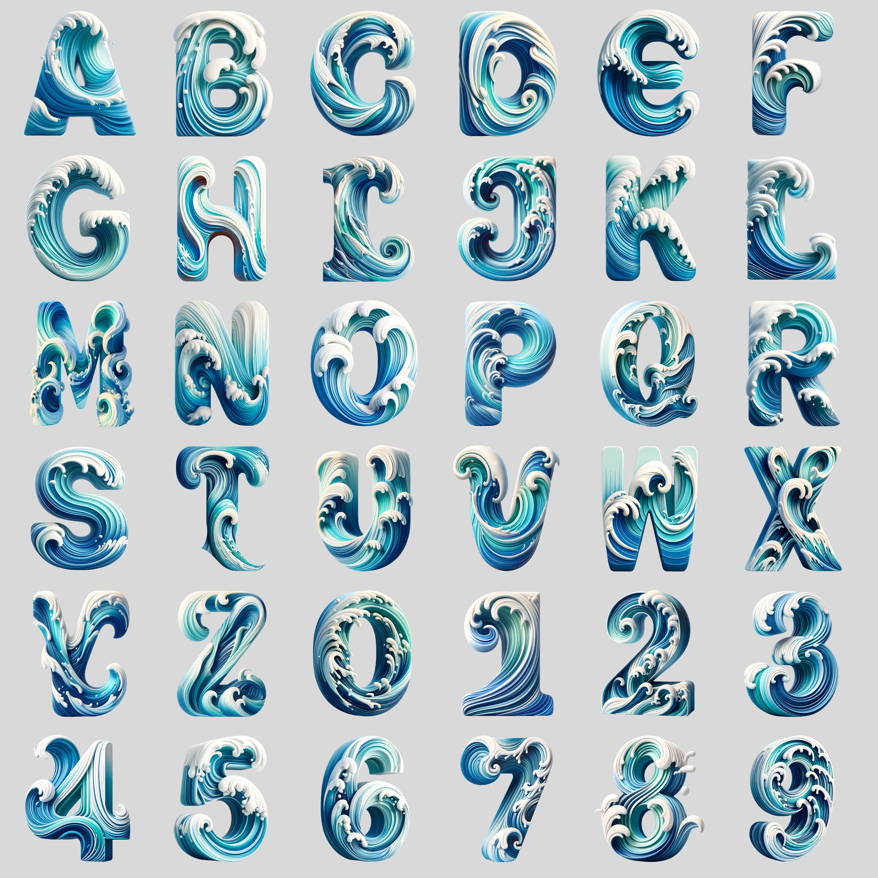 Ocean Wave Font 3D PNG Letters, Water Alphabet Set, Beach Doodle Letter ... Ocean Wave Font 3D PNG Letters, Water Alphabet Set, Beach Doodle Letter ...