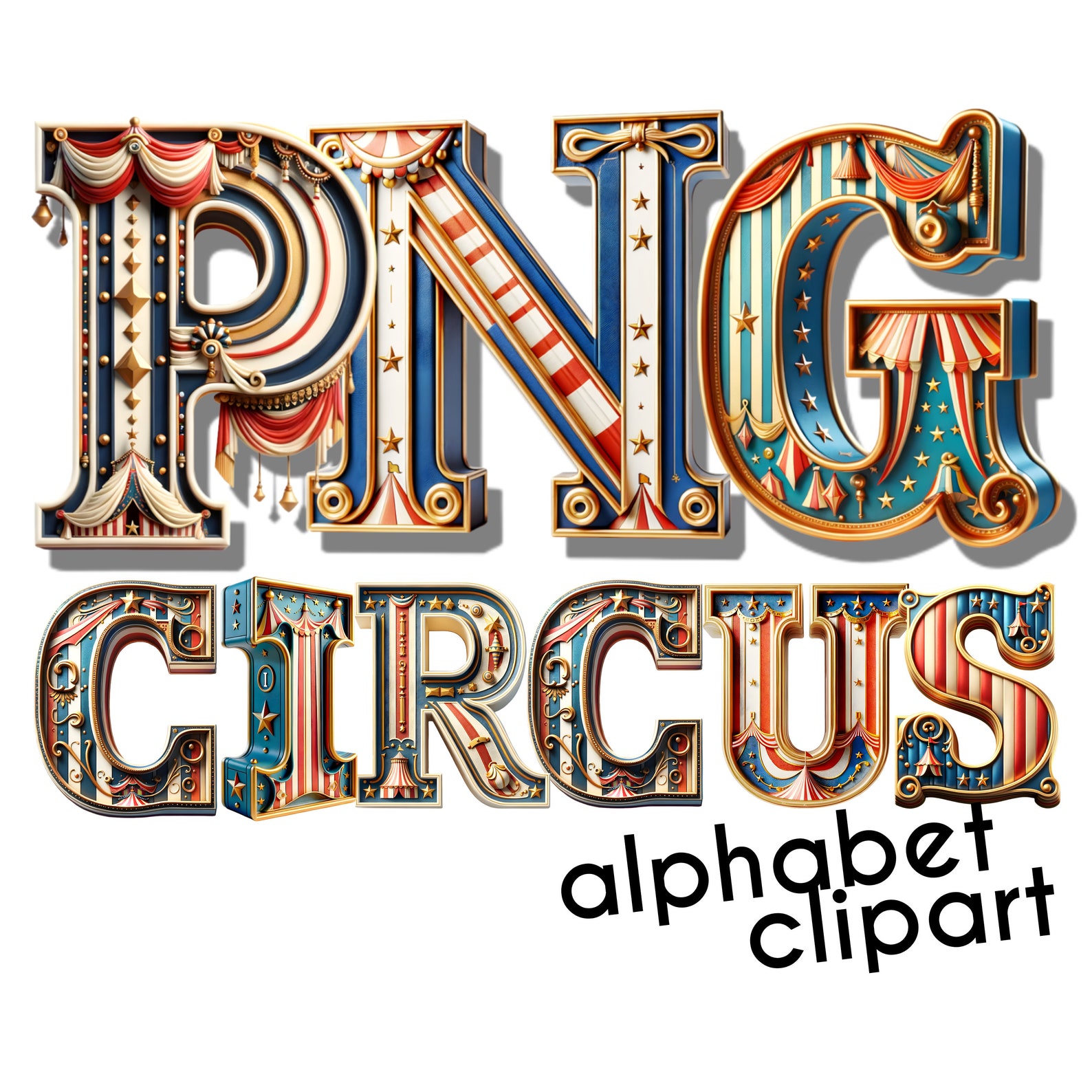 Circus Font Letters, Alphabet Set, PNG Doodle Letter Font, Alpha Clip ...