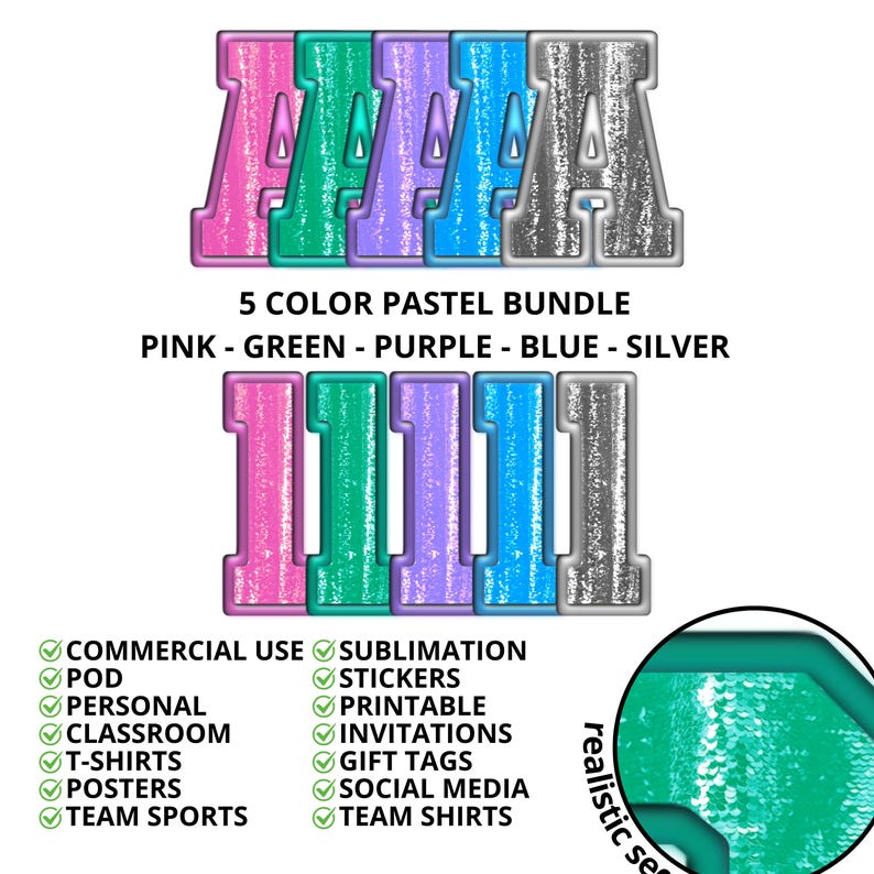Pastel Sequin Alphabet Doodle Font Bundle - Sublimation PNG Clipart ABC ...