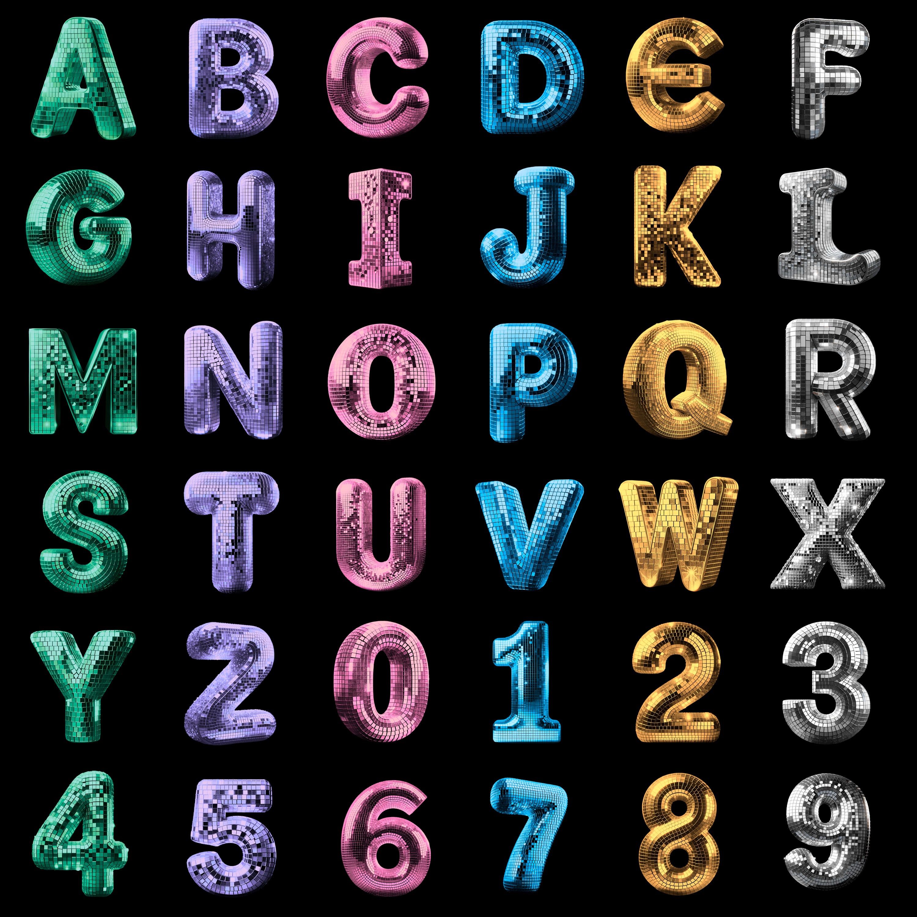 Disco Ball PNG 3D Alphabet Clip Art: Colorful Sparkly Clipart Letters ...
