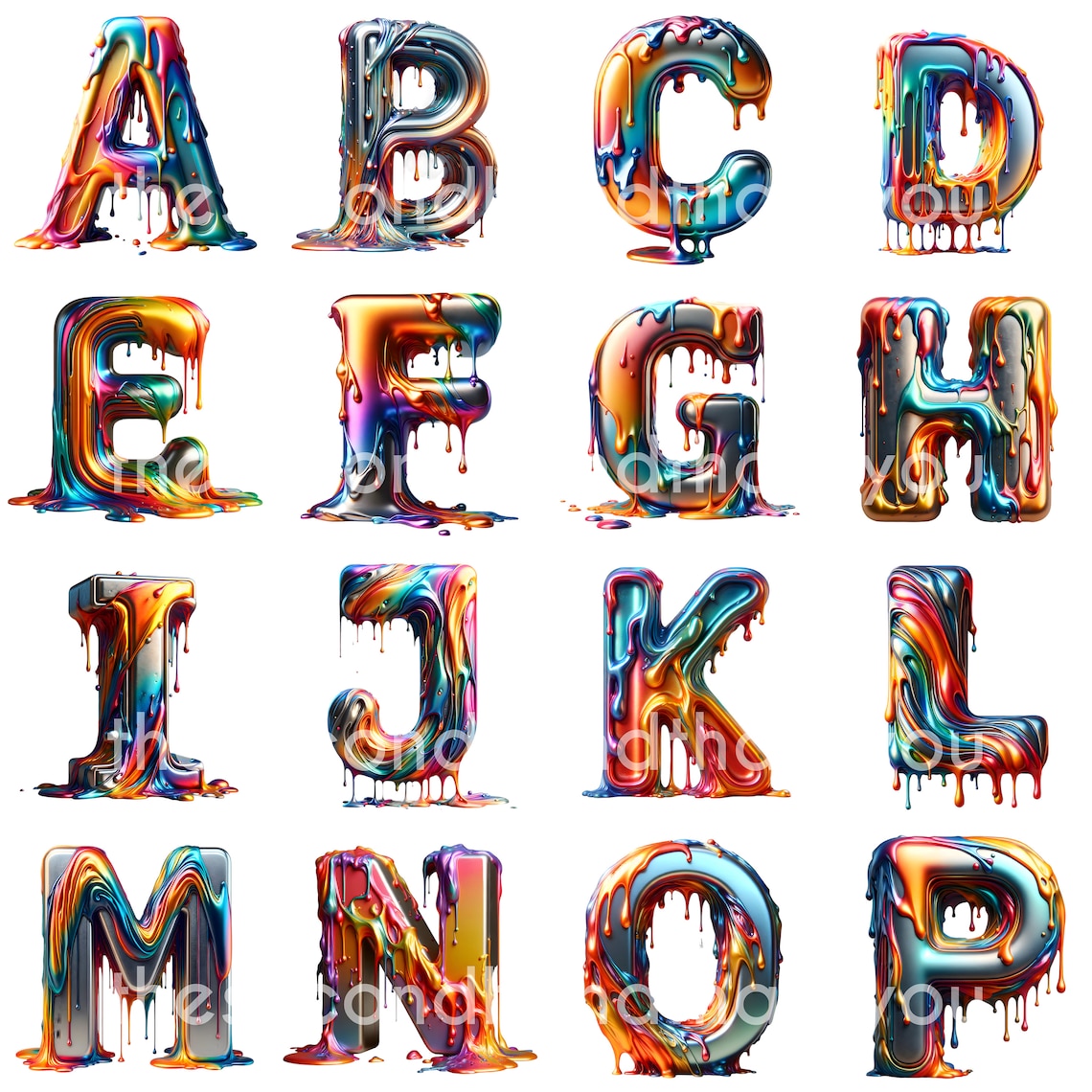 3D Letters, Doodle Letters, Alphabet Set PNG, Bundle 3D Alphabet, Metal ...