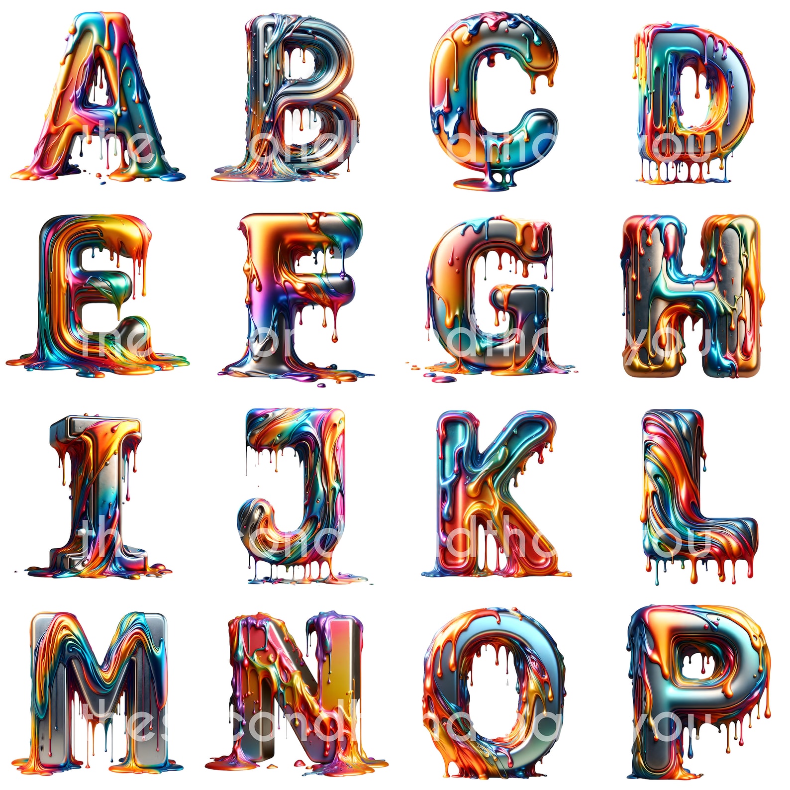 3D Letters, Doodle Letters, Alphabet Set PNG, Bundle 3D Alphabet, Metal ...