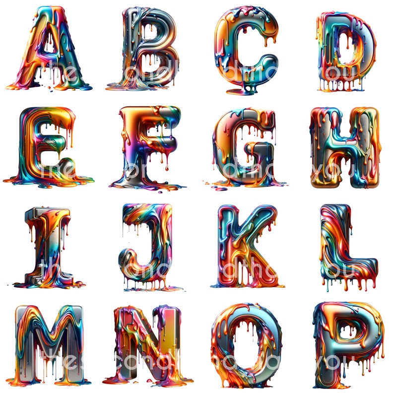 3D Letters, Doodle Letters, Alphabet Set PNG, Bundle 3D Alphabet, Metal ...