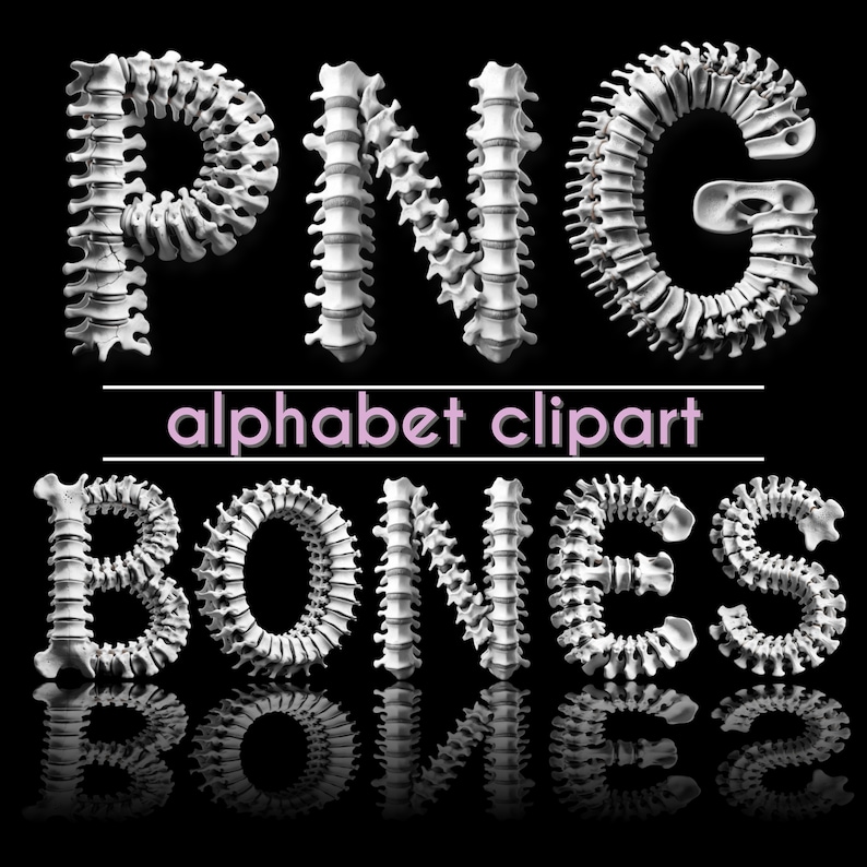 3D Realistic Skeleton Alphabet Clipart Bone Letters & Numbers Gothic ...