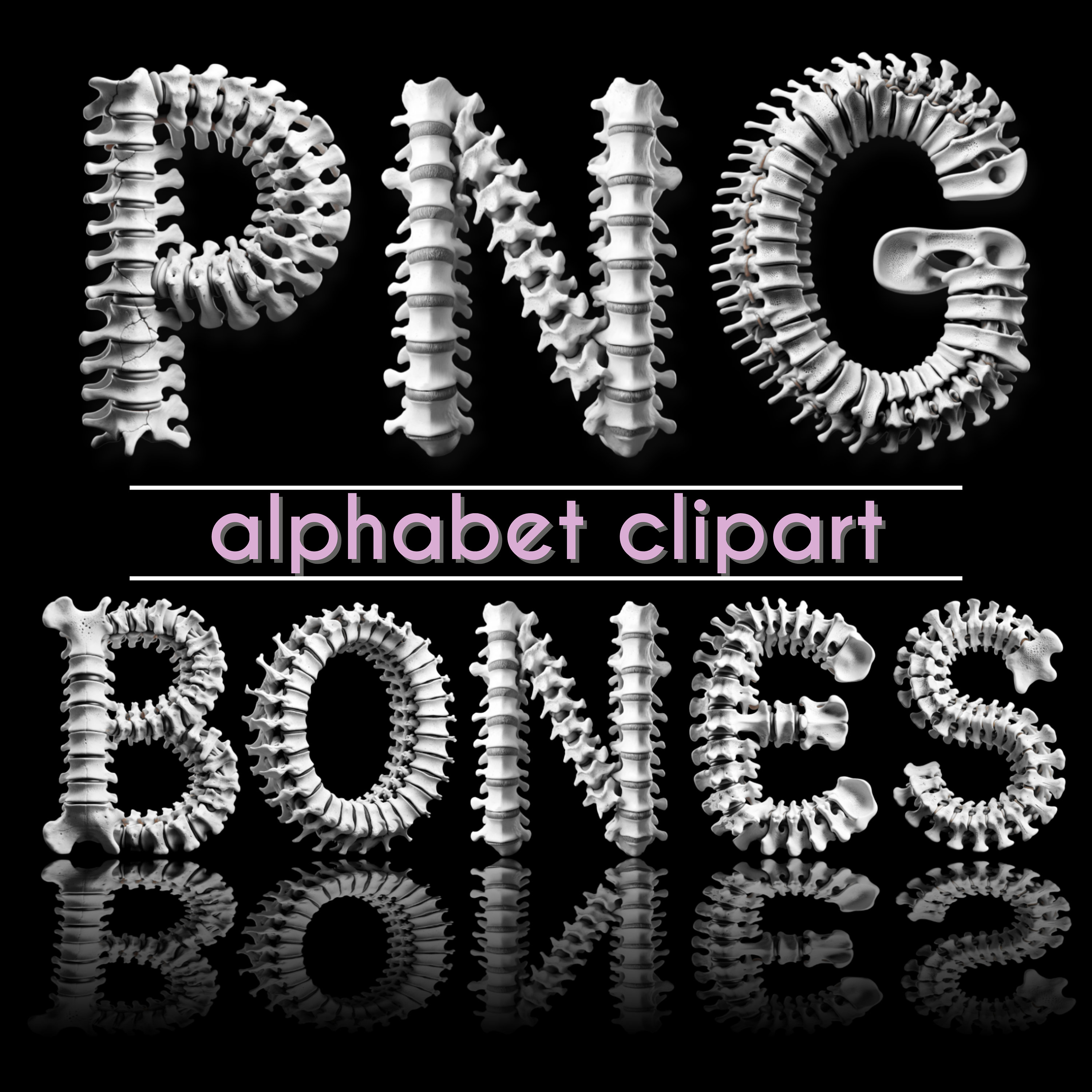 3D Realistic Skeleton Alphabet Clipart | Bone Letters & Numbers ...
