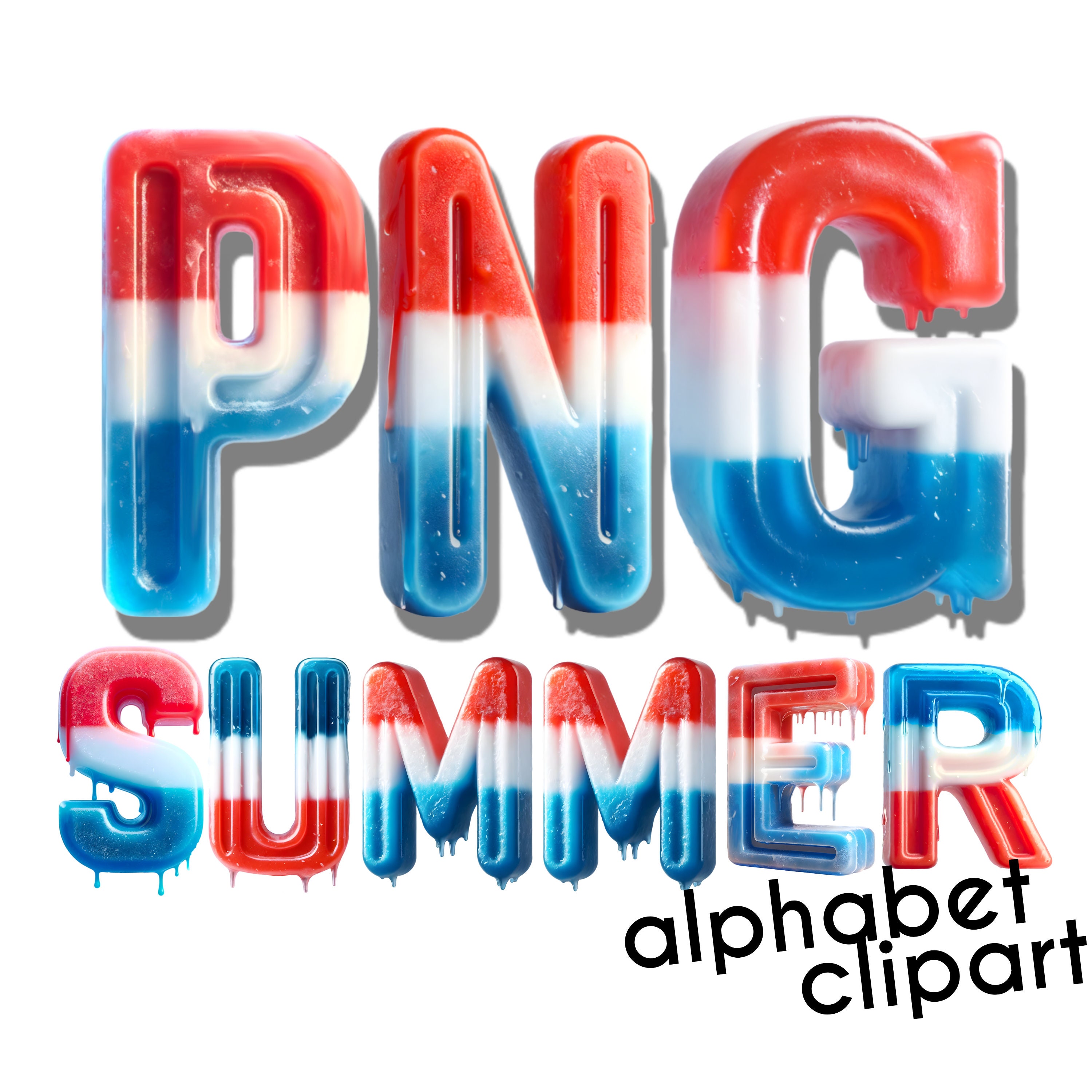 Summer Party Popsicle Font, Red White & Blue Alphabet Set, PNG Doodle ...