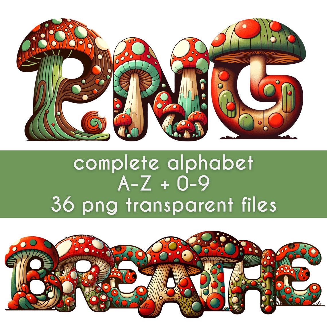 Retro 3D Mushroom Alphabet PNG Clipart, Bundle 3D Alphabet, Retro ...