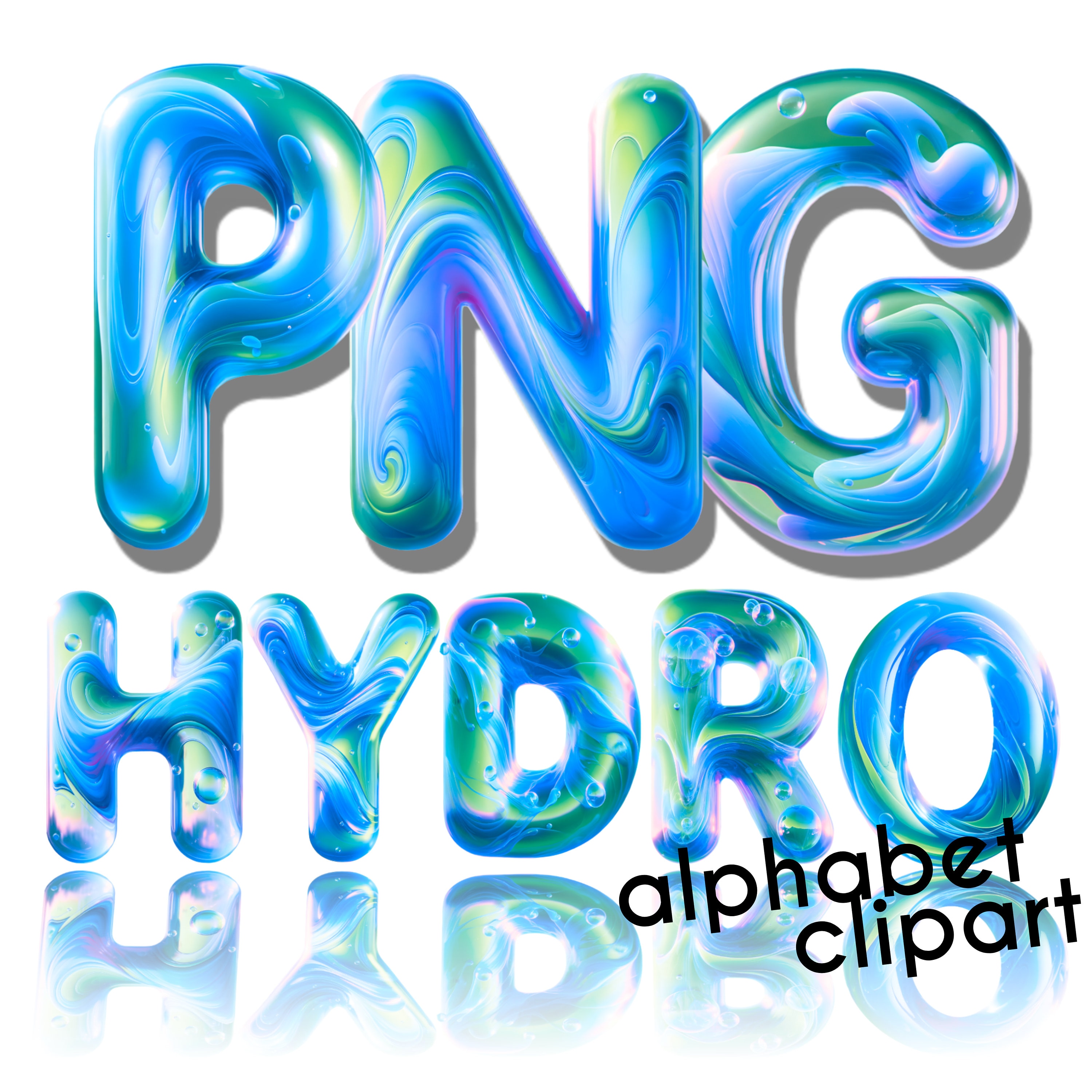Water Font Bubble Letters PNG: 3D Doodle Letters Alphabet, Ocean Font ...