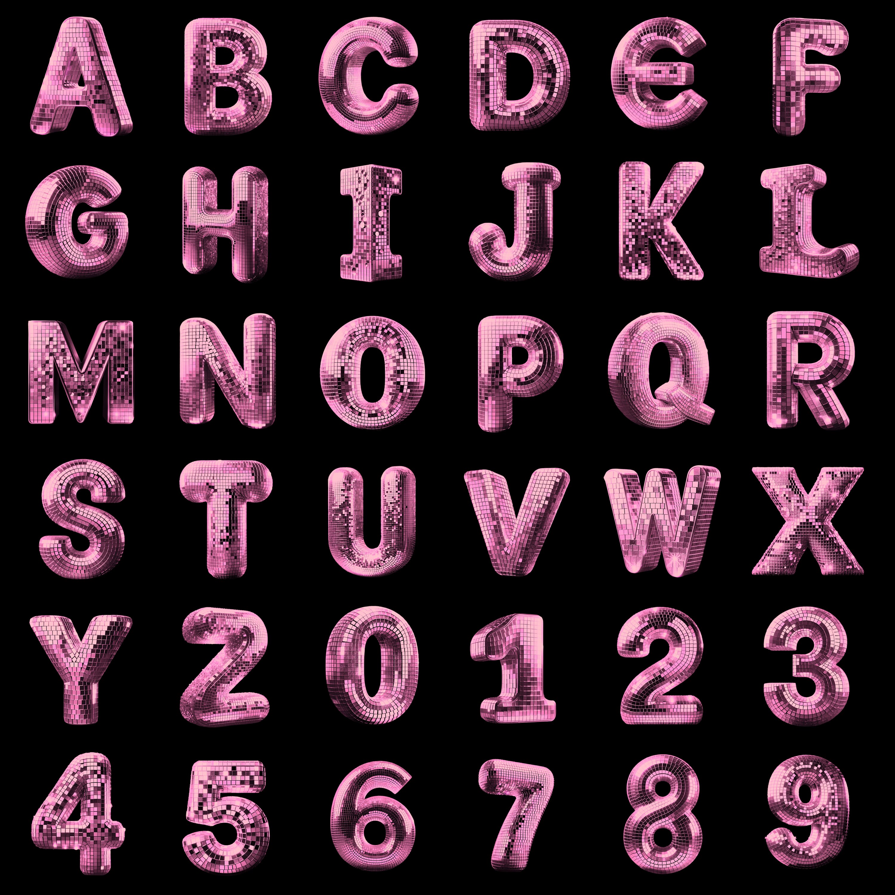 Disco Ball PNG 3D Alphabet: Pink Colorful Sparkly Clipart Letters ...