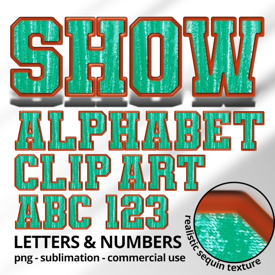 Faux Sequin Letters - Teal and Orange Sparkly Alphabet Clipart - PNG ...