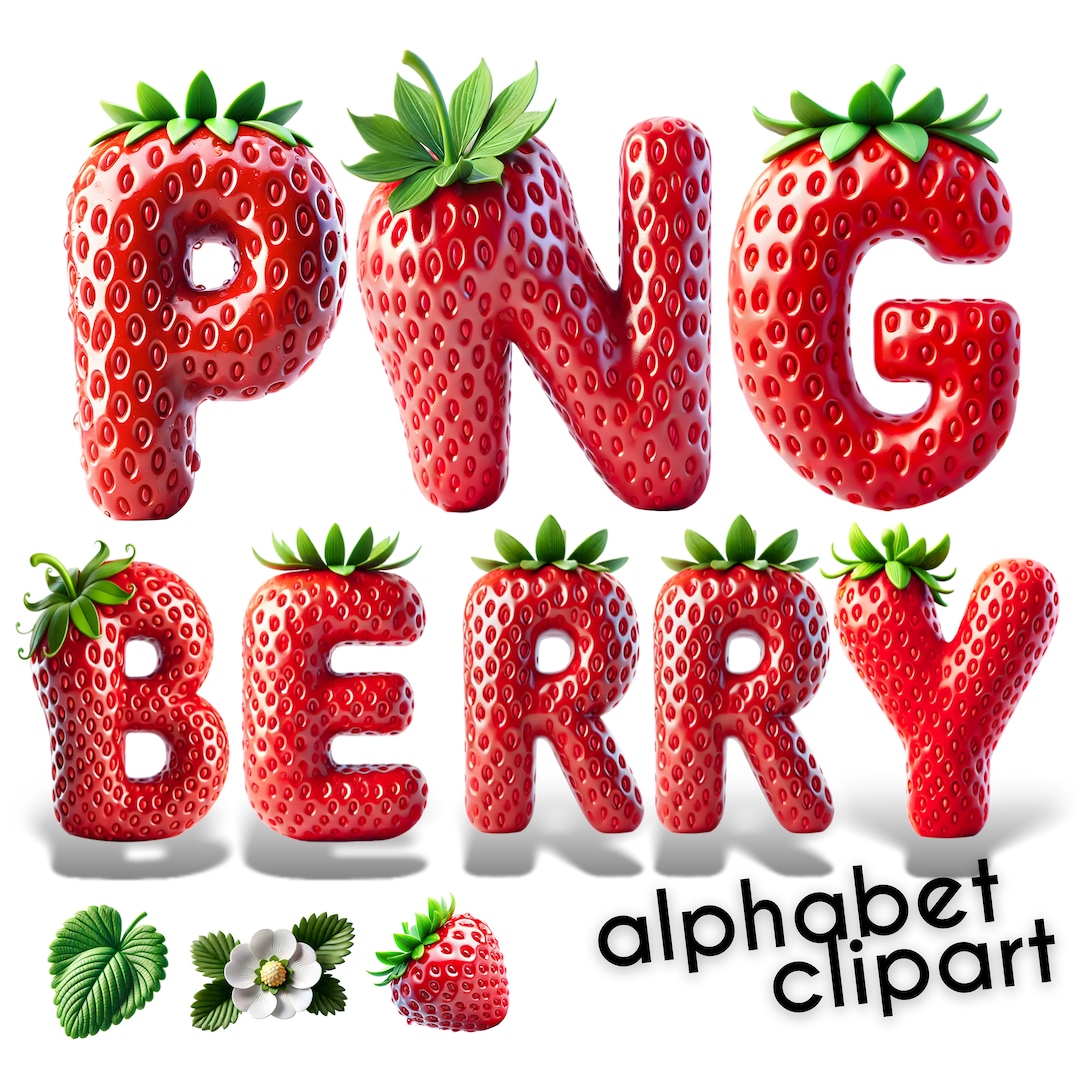 3D Realistic Strawberry Alphabet and Numbers Font Set | PNG Format ...
