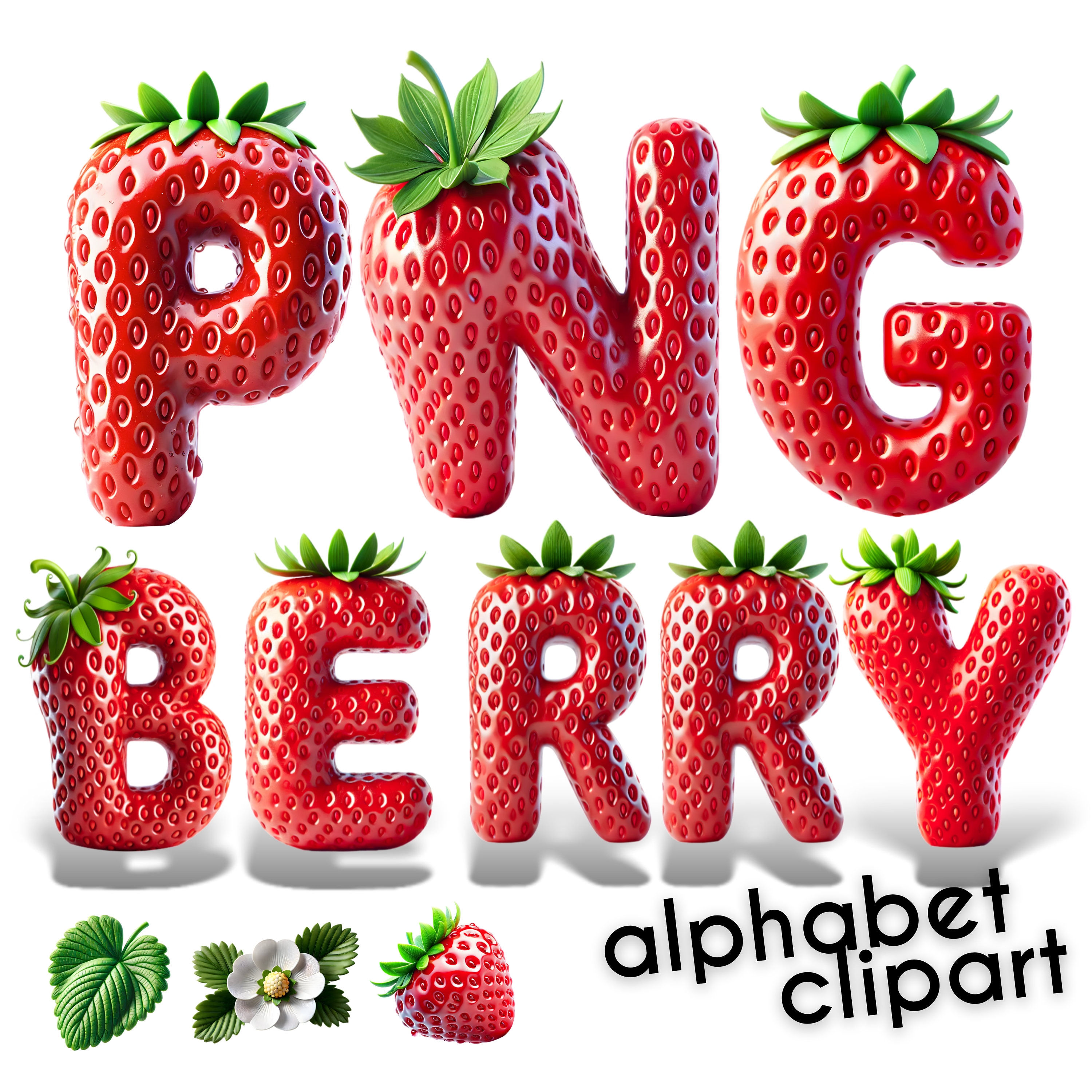 3D Realistic Strawberry Alphabet and Numbers Font Set PNG Format Alpha ...