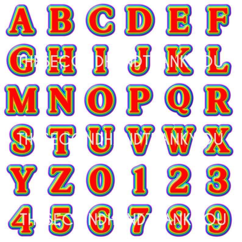 Rainbow Alphabet PNG 3D Bubble Letters Numbers Symbols Inflated Pride ...