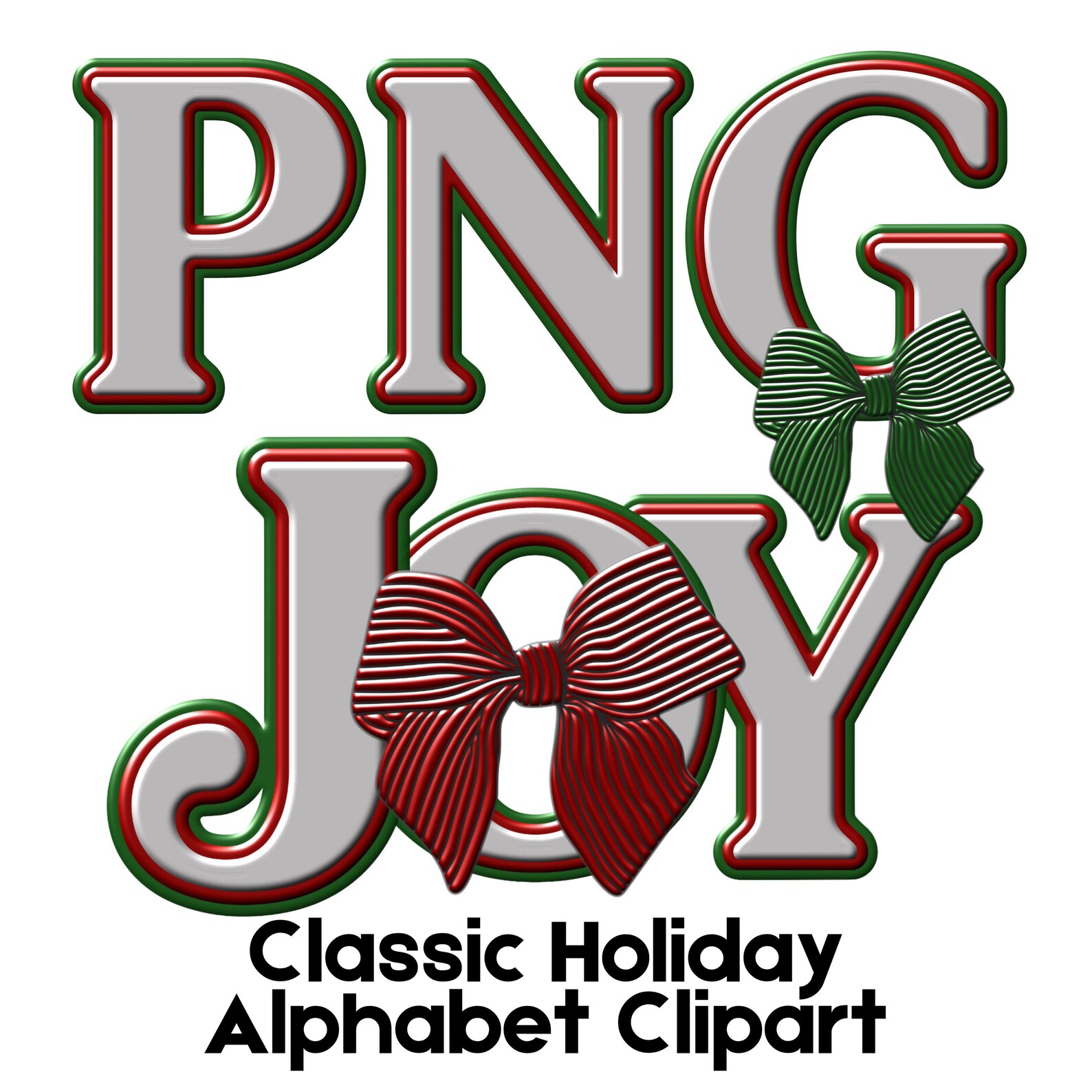 Classic Christmas Alphabet Letters, Red Green Silver PNG Alphabet ...
