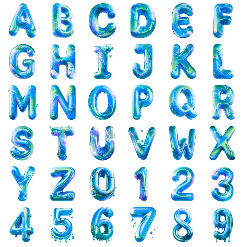 Water Font Bubble Letters PNG: 3D Doodle Letters Alphabet, Ocean Font ...