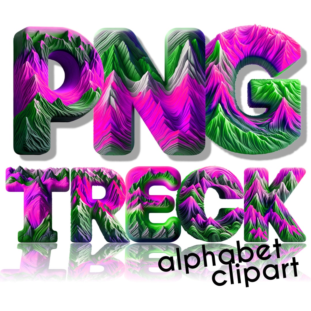 Colorful 3D Alphabet, Sublimation Letters, Mountain Clipart, Doodle ...
