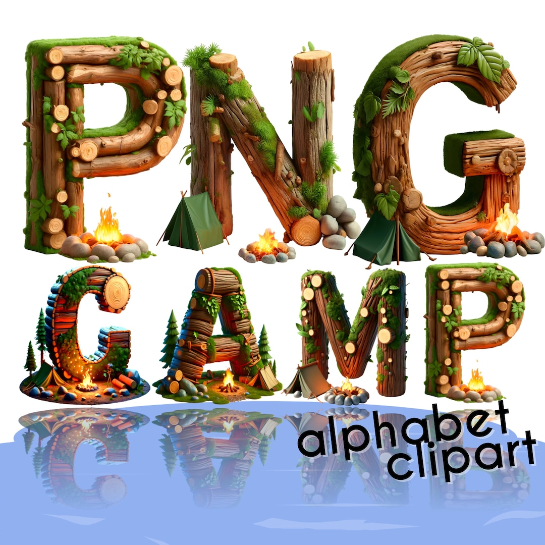 Camping Font 3D PNG Letters, Summer Camp Alphabet Set, Camper Doodle ...