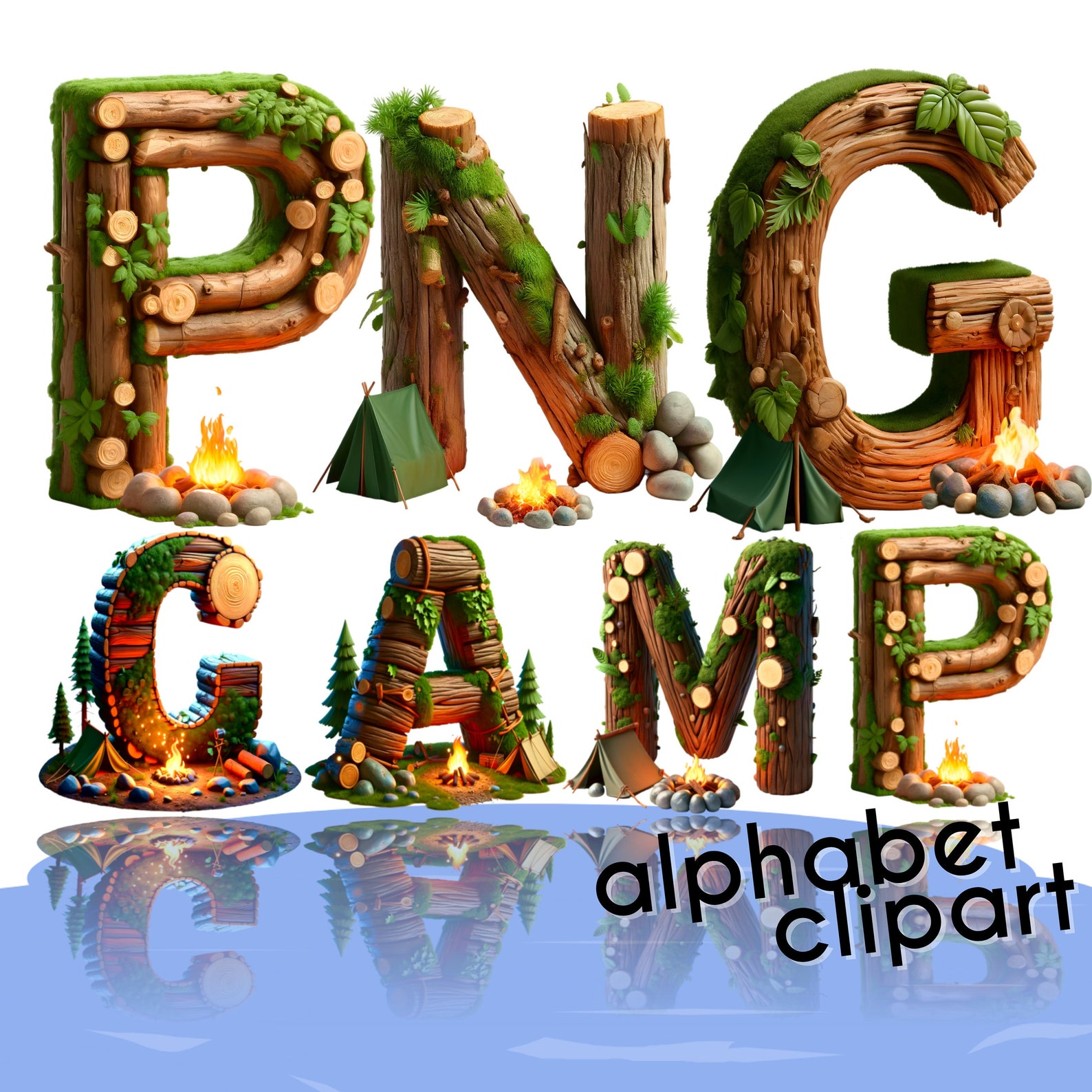 Camping Font 3D PNG Letters, Summer Camp Alphabet Set, Camper Doodle ... Camping Font 3D PNG Letters, Summer Camp Alphabet Set, Camper Doodle ...
