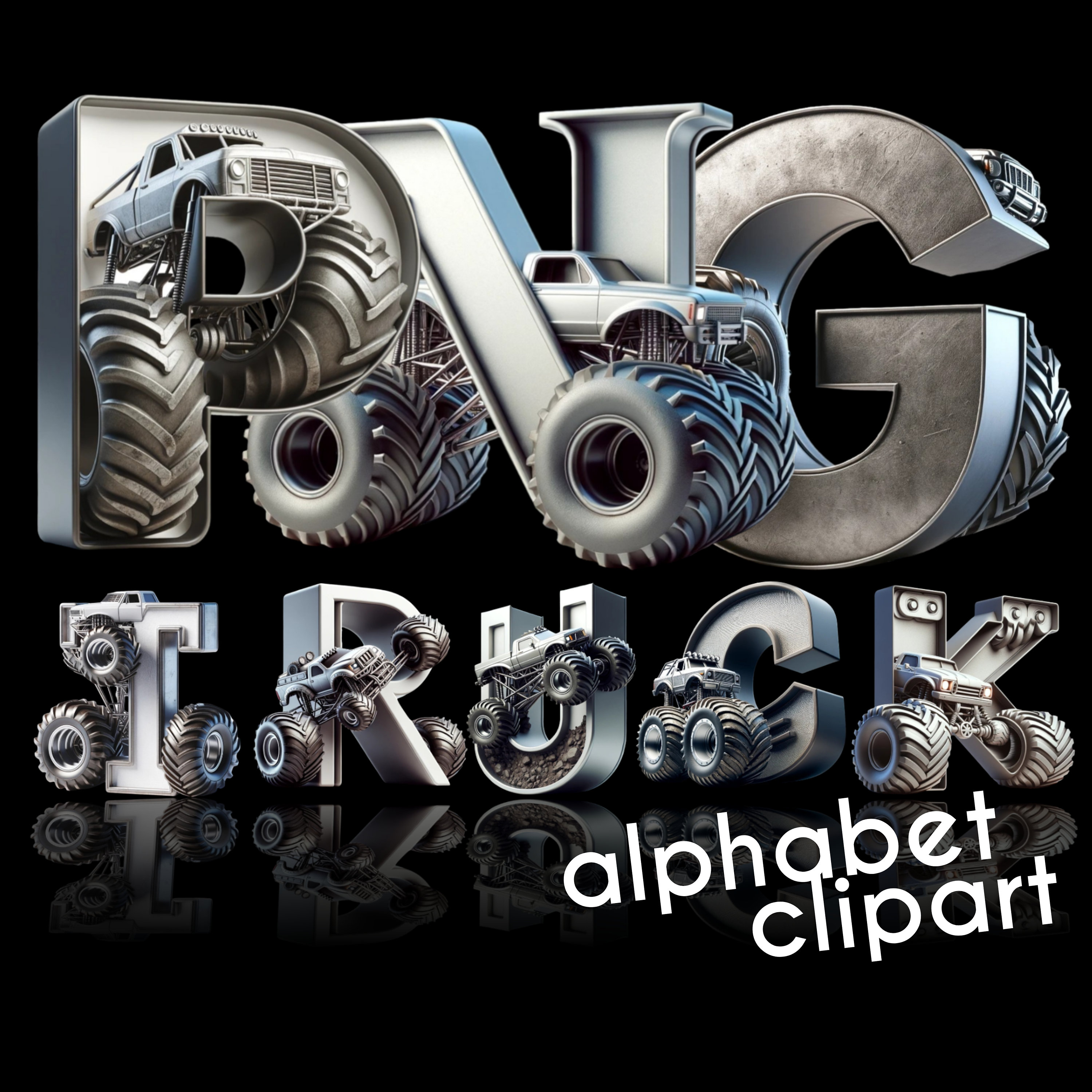 Monster Truck PNG, Doodle Letters, Doodle Font, 3D Letters, Alphabet ...