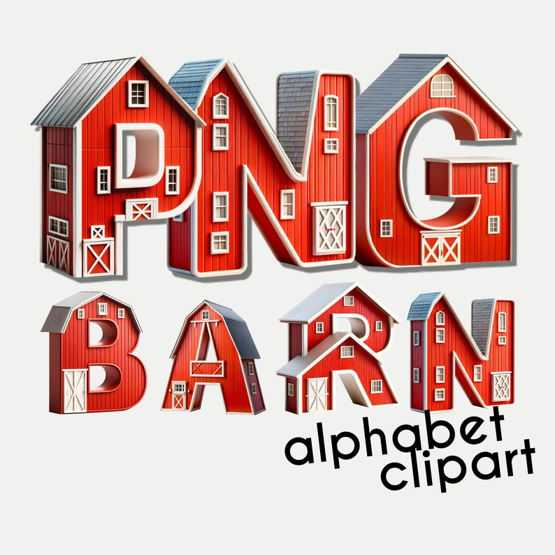 Farm Font Letters for Birthday Invites, Red Barn Alphabet Set, PNG ...