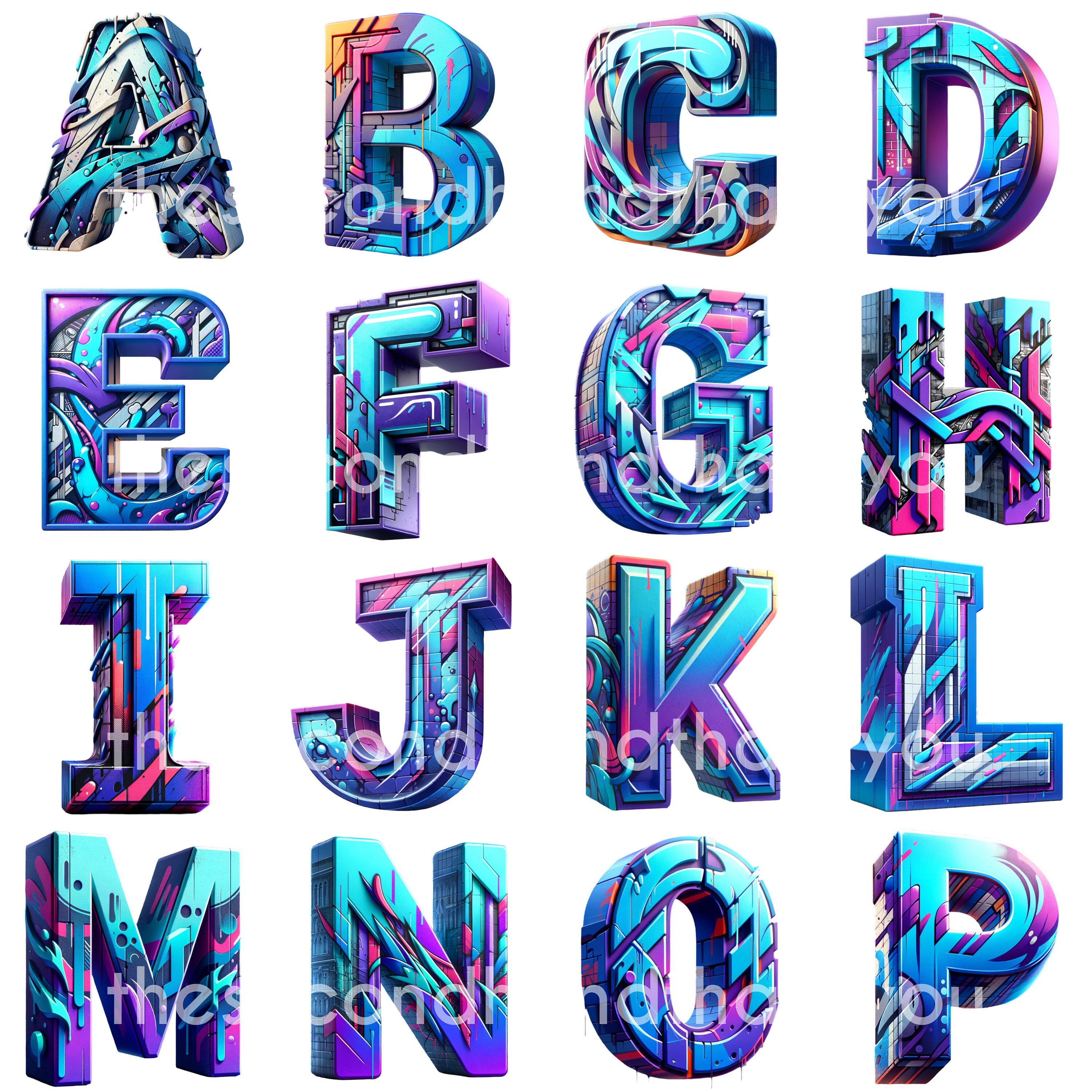 Doodle Letters, Doodle Font, Alphabet PNG, 3D Alphabet, Cyber Y2K Font ...