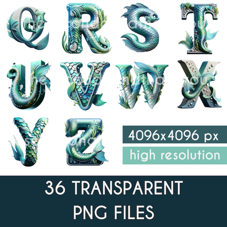 Mermaid PNG, Doodle Letters, Doodle Font, 3D Letters, Alphabet PNG ...
