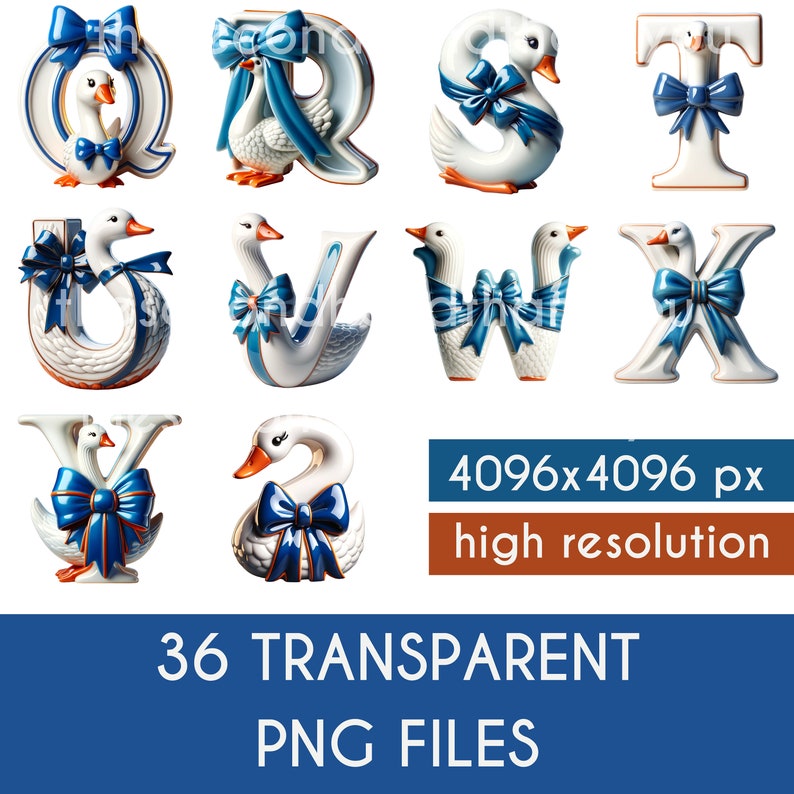 Vintage White Goose PNG 3D Holiday Alphabet Doodle Letters - Etsy
