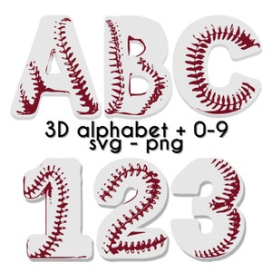 Baseball SVG Letters Numbers, 3D SVG Alphabet, Baseball PNG, Digital ...