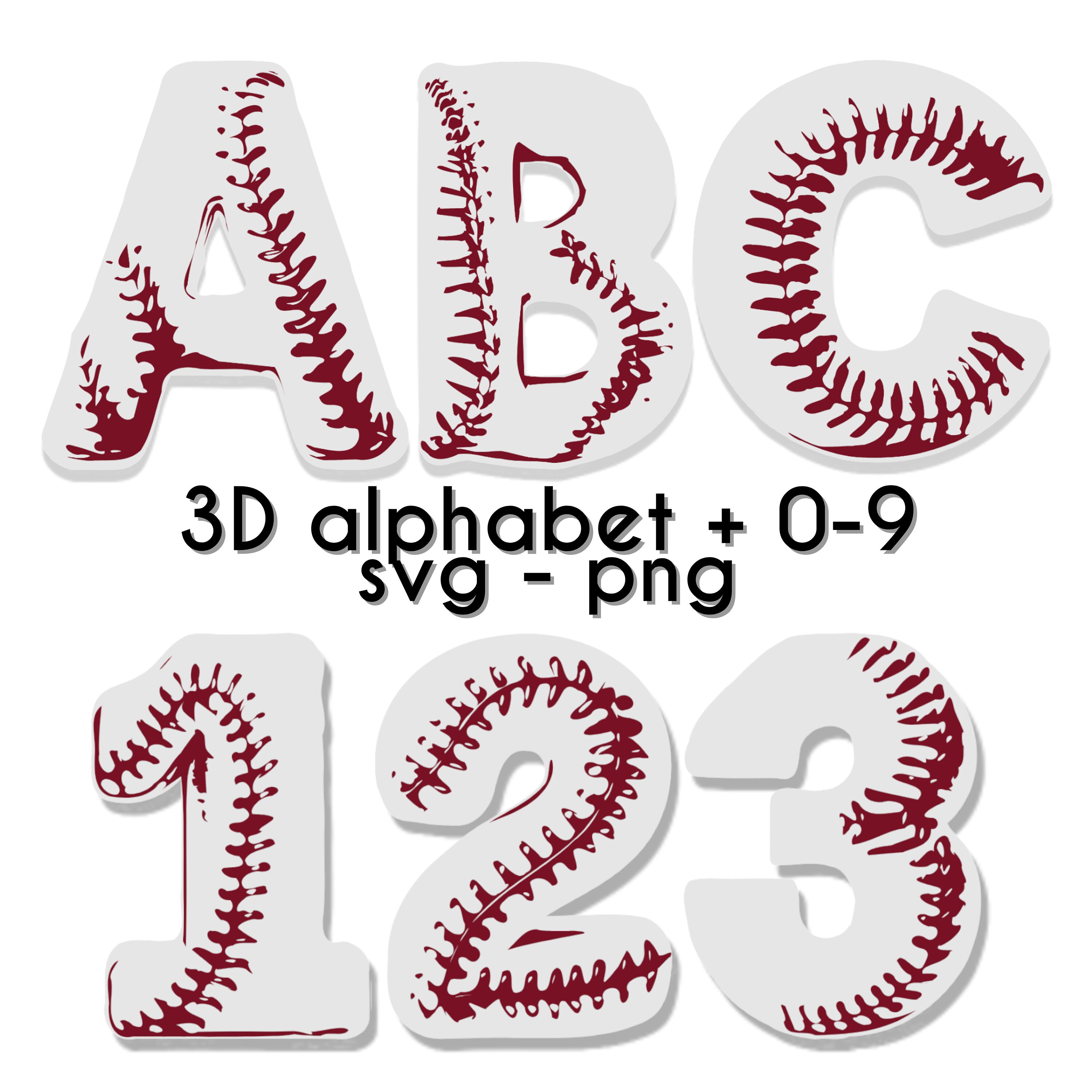 Baseball SVG Letters Numbers, 3D SVG Alphabet, Baseball PNG, Digital ...