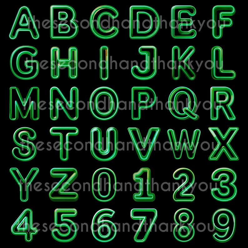 Neon Font PNG Lettering, Digital Green Glowing Letters, 3D Alpha Doodle ...