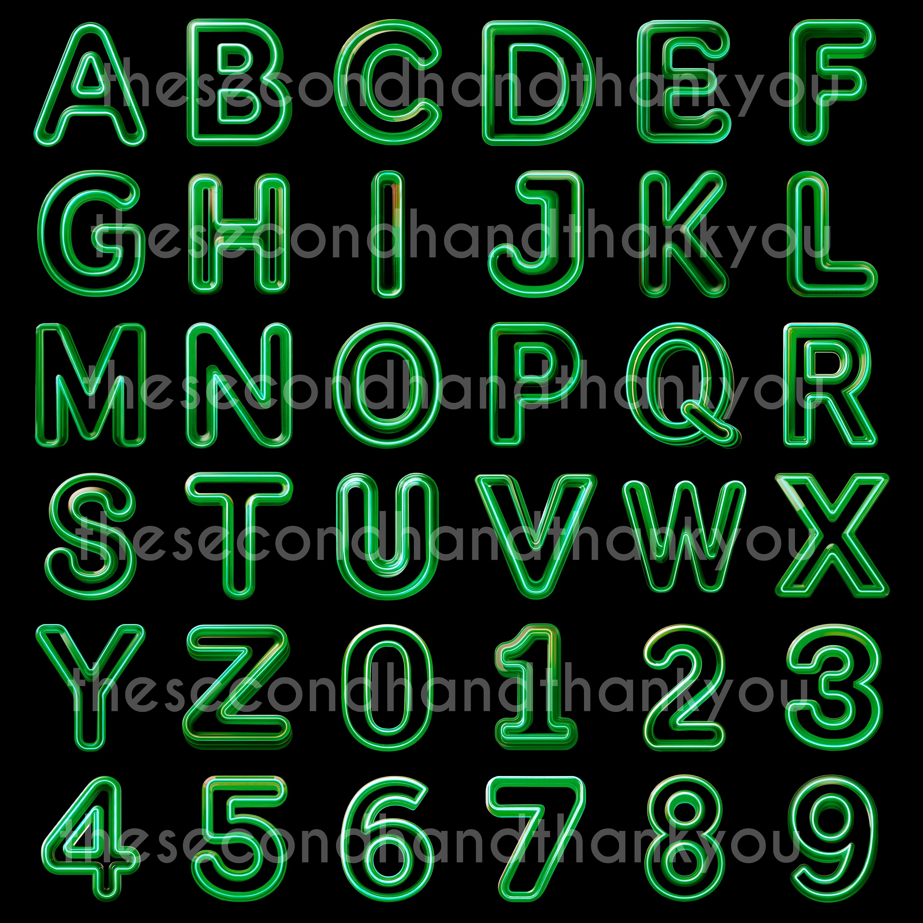 Neon Font PNG Lettering, Digital Green Glowing Letters, 3D Alpha Doodle ...