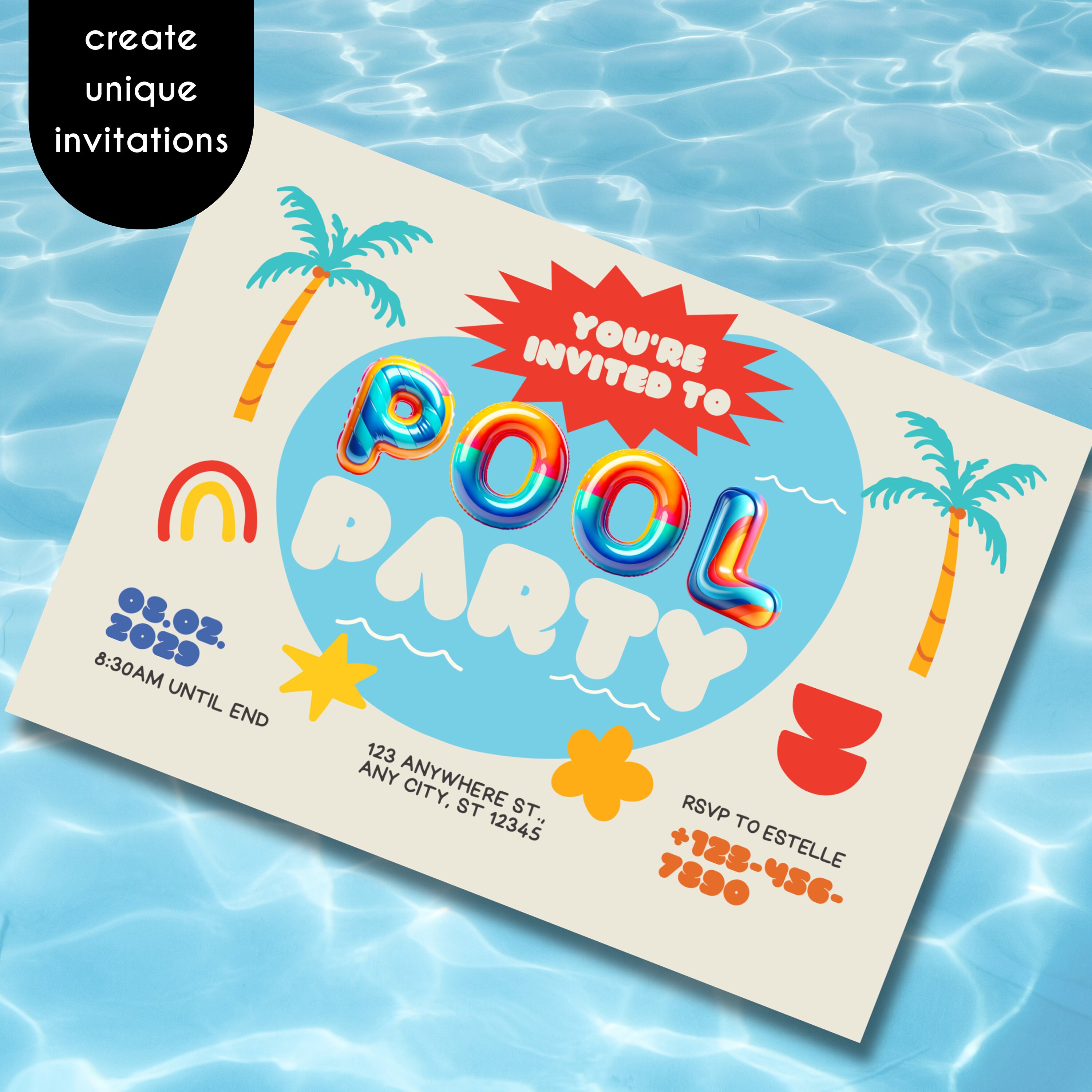 Summer Font for Pool Party Invitations Decor, 3D Pool Float Bubble ...