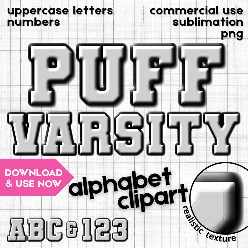 Puffy Font Varsity Style Alphabet Clipart Letters and Numbers | 3D ...