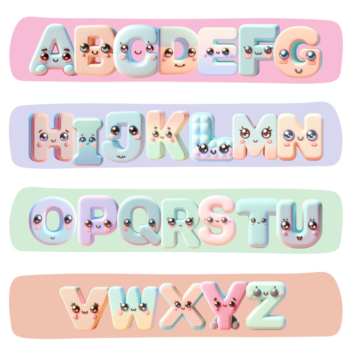 Kawaii Alphabet, Kawaii Clipart, Doodle Letters, Doodle Font, Kawaii ...
