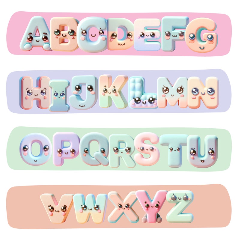 Kawaii Alphabet, Kawaii Clipart, Doodle Letters, Doodle Font, Kawaii ...
