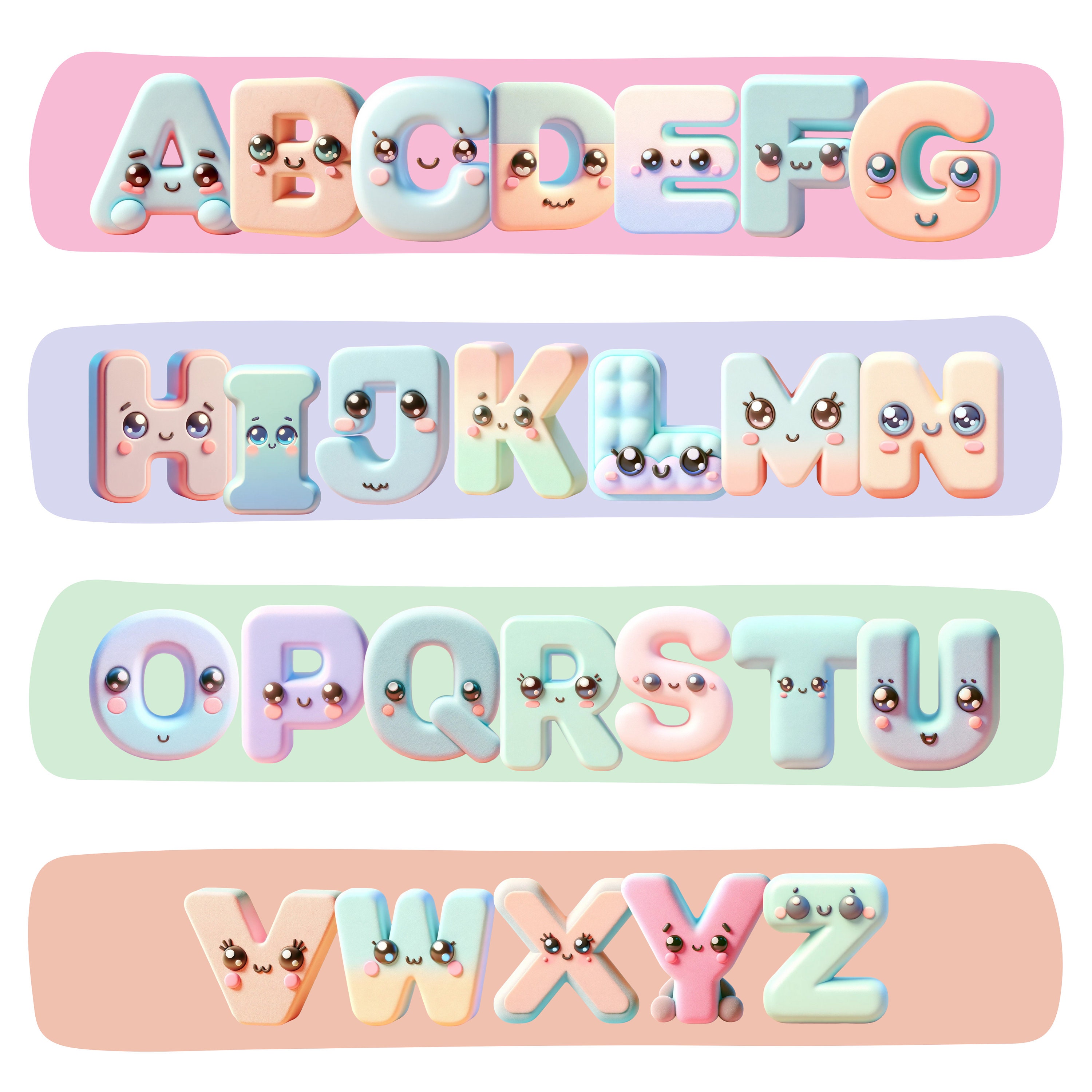 Kawaii Alphabet, Kawaii Clipart, Doodle Letters, Doodle Font, Kawaii ...