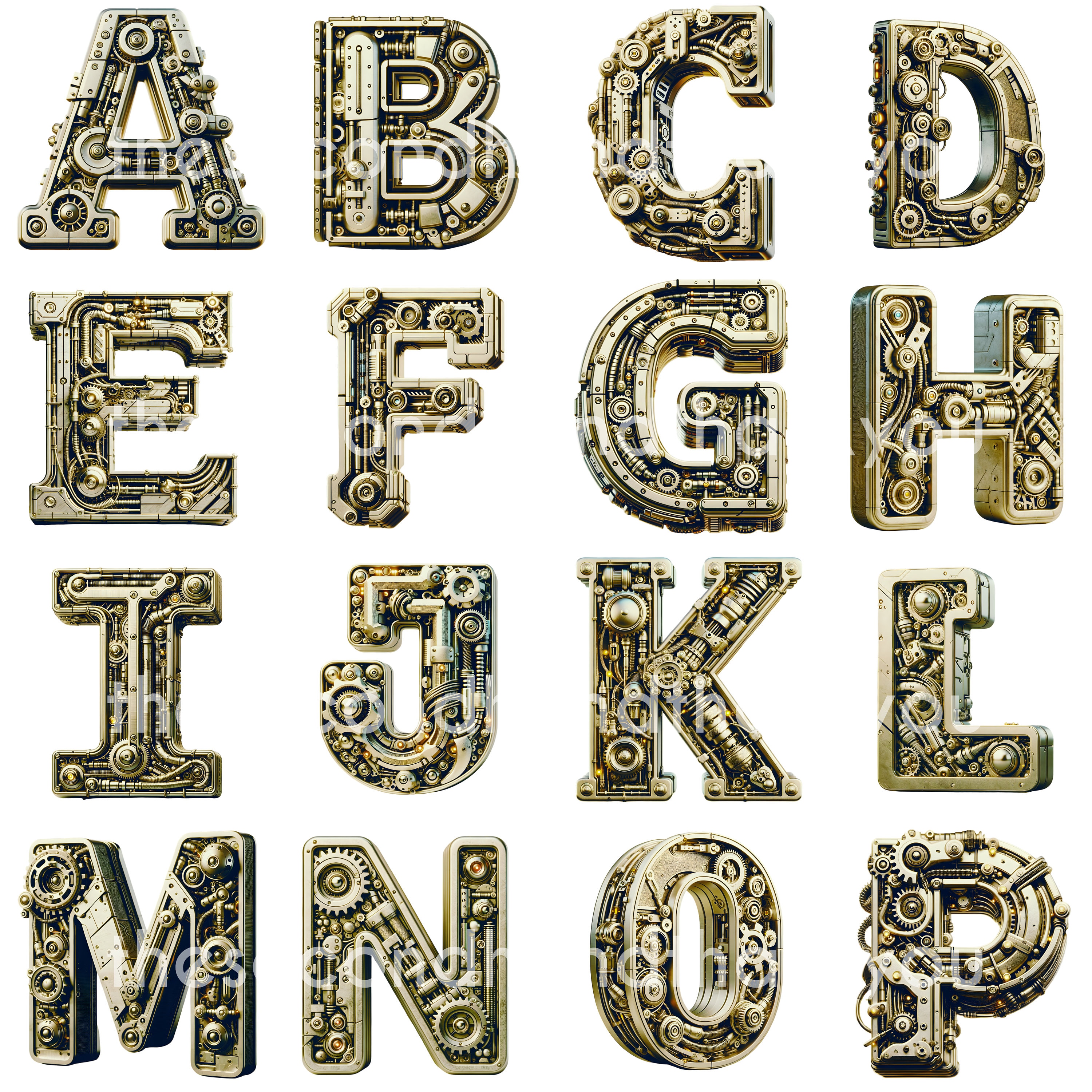 Robot PNG, Doodle Letters, Doodle Font, 3D Gold Letters, Alphabet PNG ...