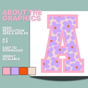 Pink Varsity Block Letters, Flower Alphabet Clipart PNG Font, Cute ...