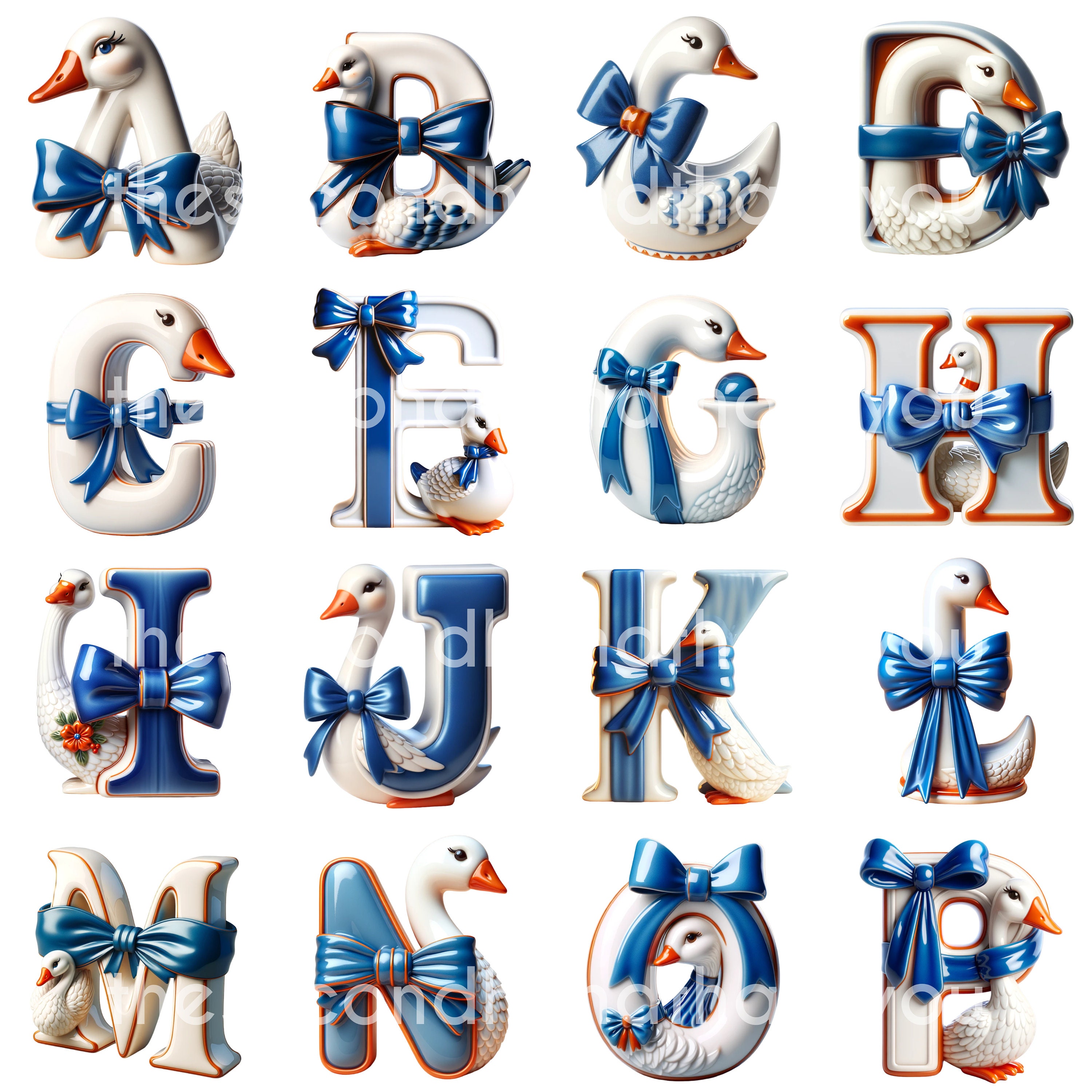 Vintage White Goose PNG 3D Holiday Alphabet Doodle Letters - Etsy