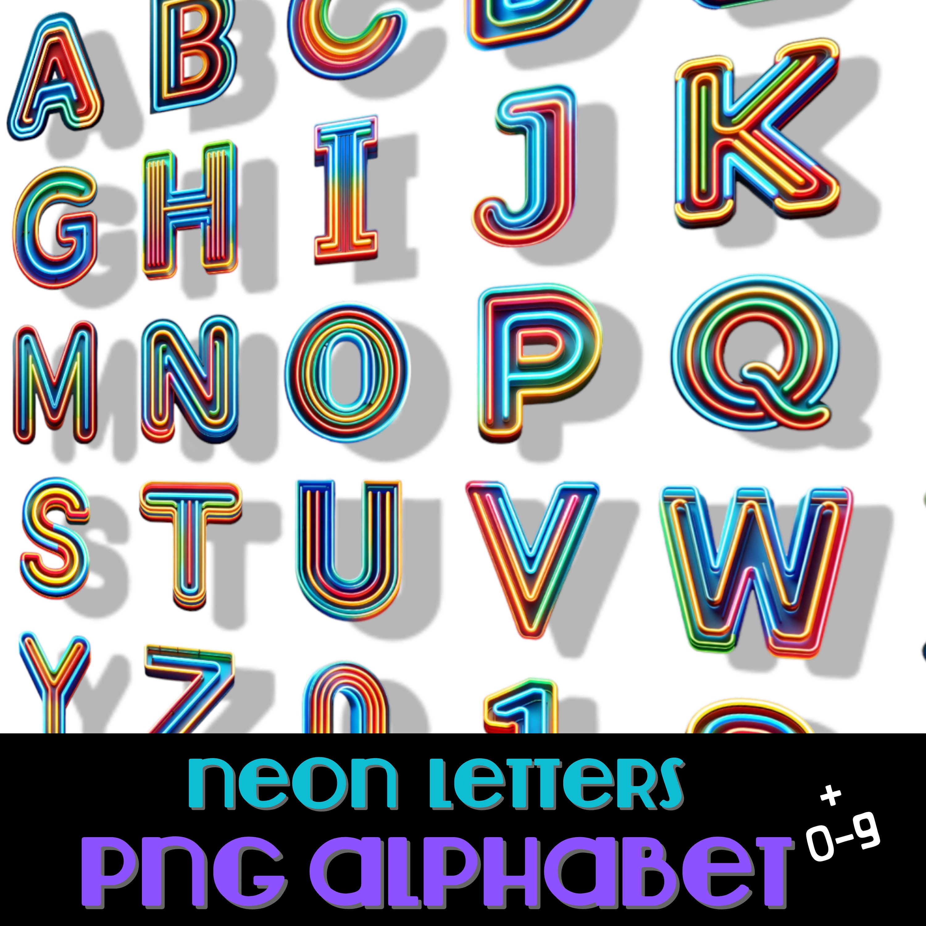 Neon Letters, Doodle Letters, Doodle Font, 3D PNG Neon Letters ...